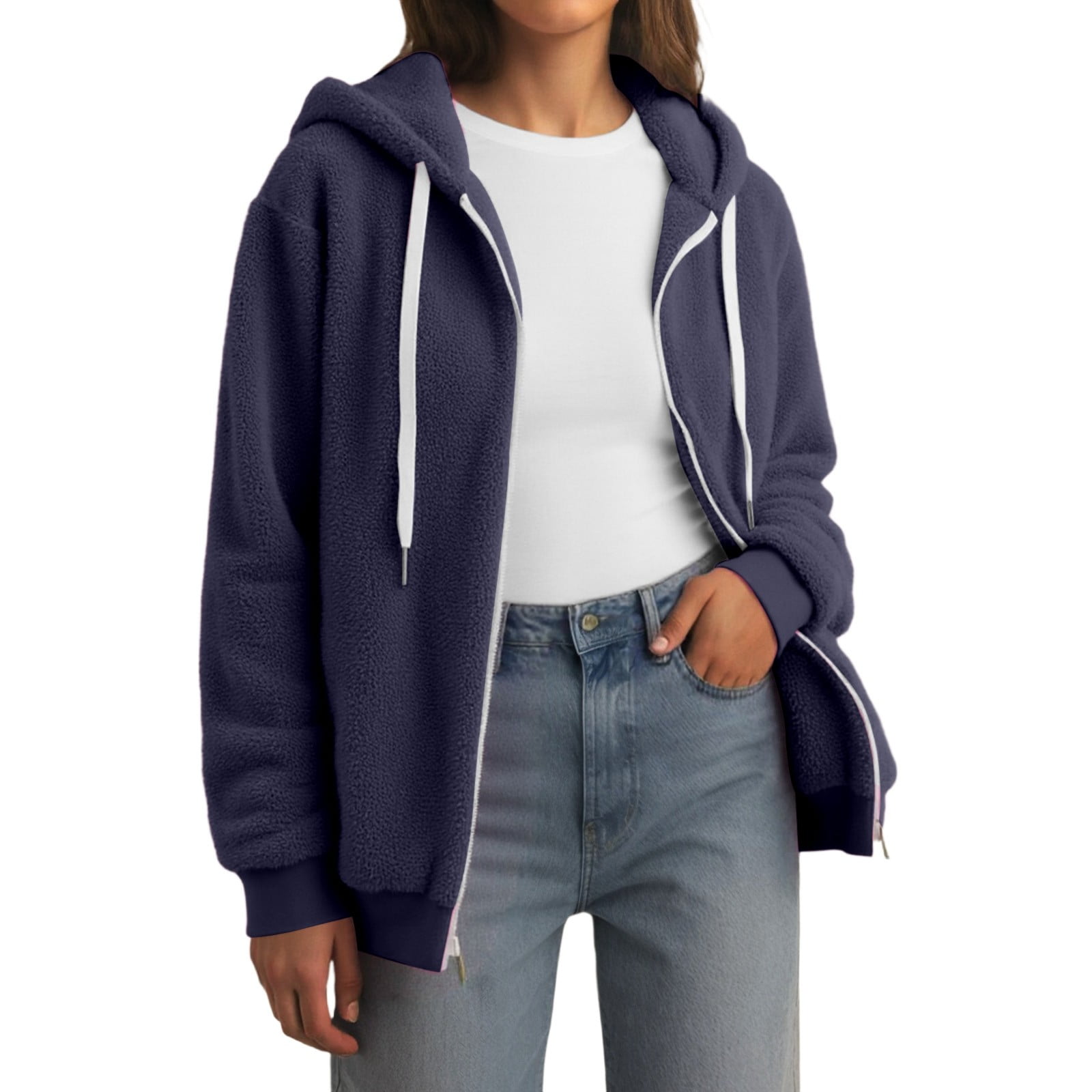Jacket Women Long Sleeve Zipper Hooded Comfortable Warm Jacket Fall ...