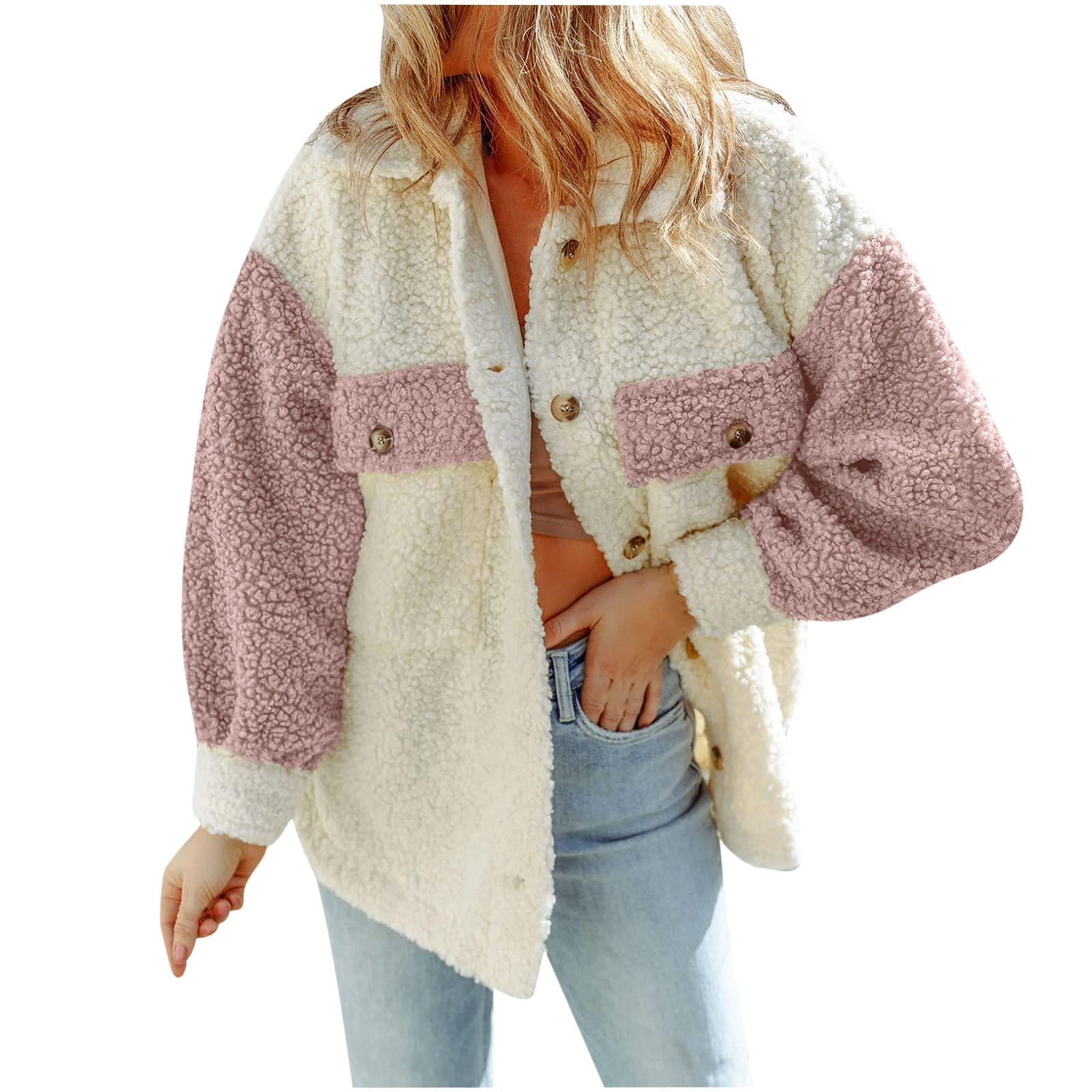Fleece Jacket Women No Hood Autumn and Winter Long Sleeve Double Pocket ...