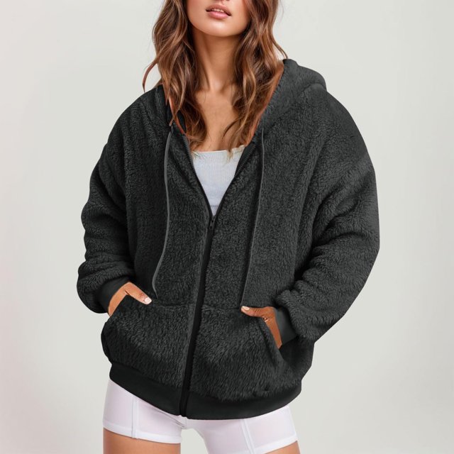 Fleece Jacket Women Plus Size Fuzzy Cozy Winter Coats Long Sleeve Zip Up Hoodies Oversized ...