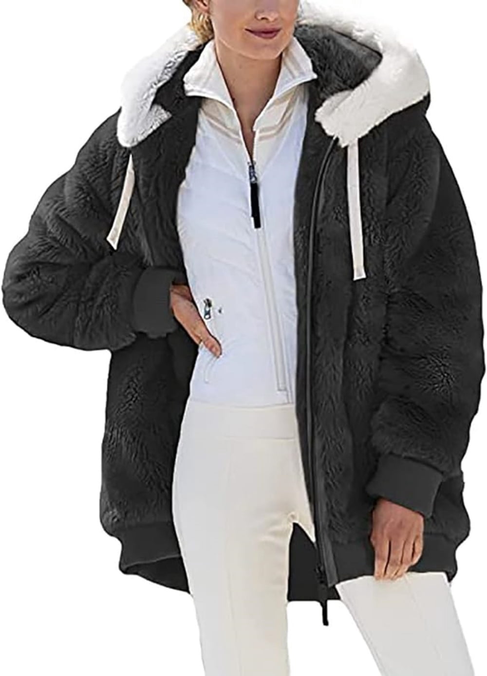 Fleece Jacket Women Plus Size Warm Winter Coats Fluffy Sherpa Hoodie ...