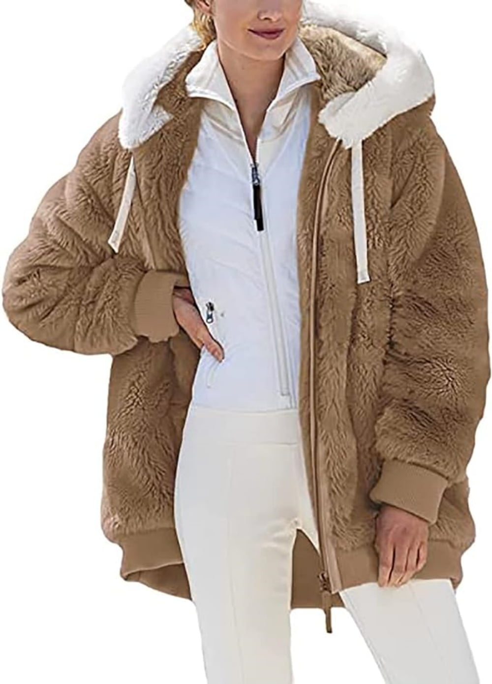 Fleece Jacket Women Plus Size Warm Winter Coats Fluffy Sherpa Hoodie ...