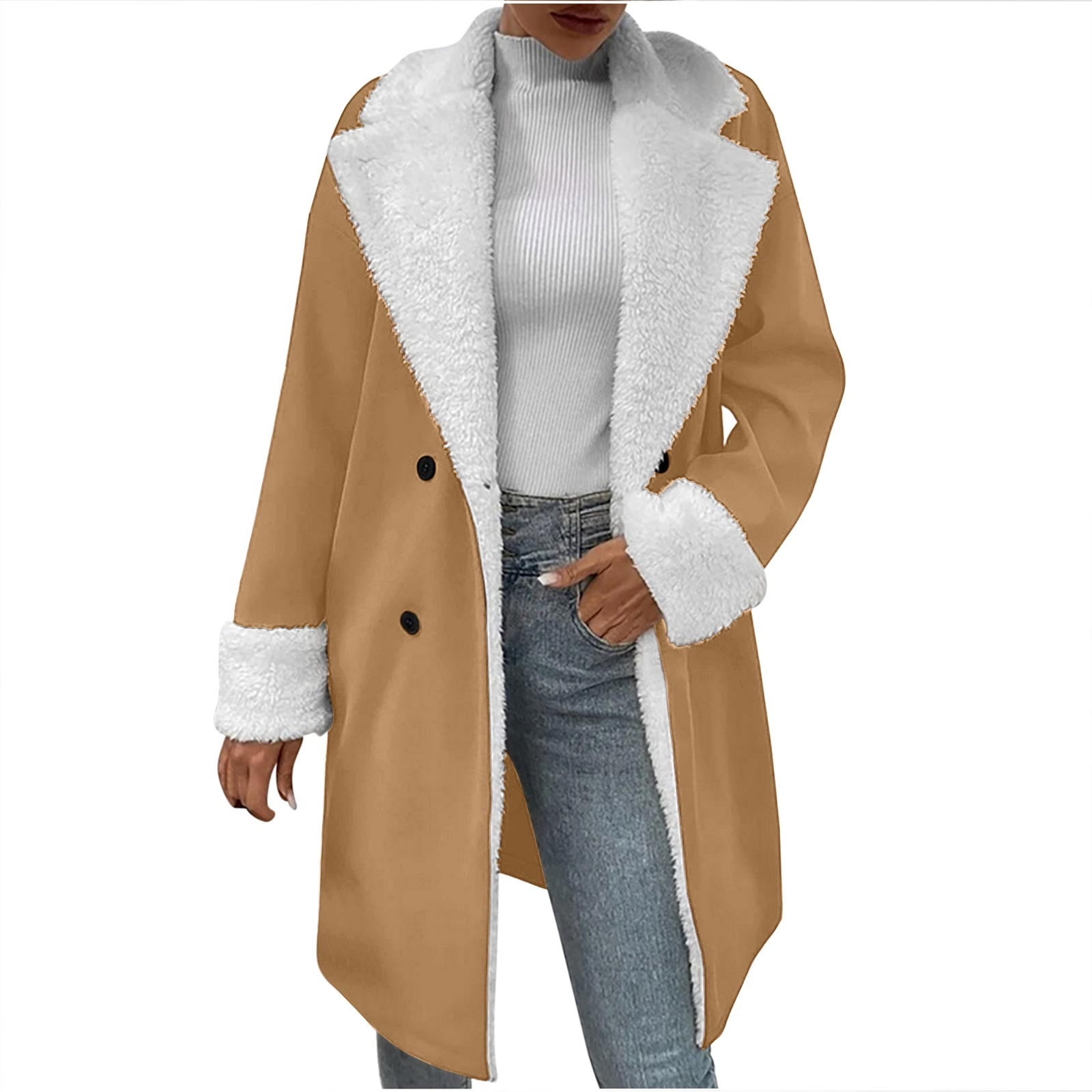 Fleece Jacket Women Warm Sherpa Fleece Lined Winter Coat Button Up ...