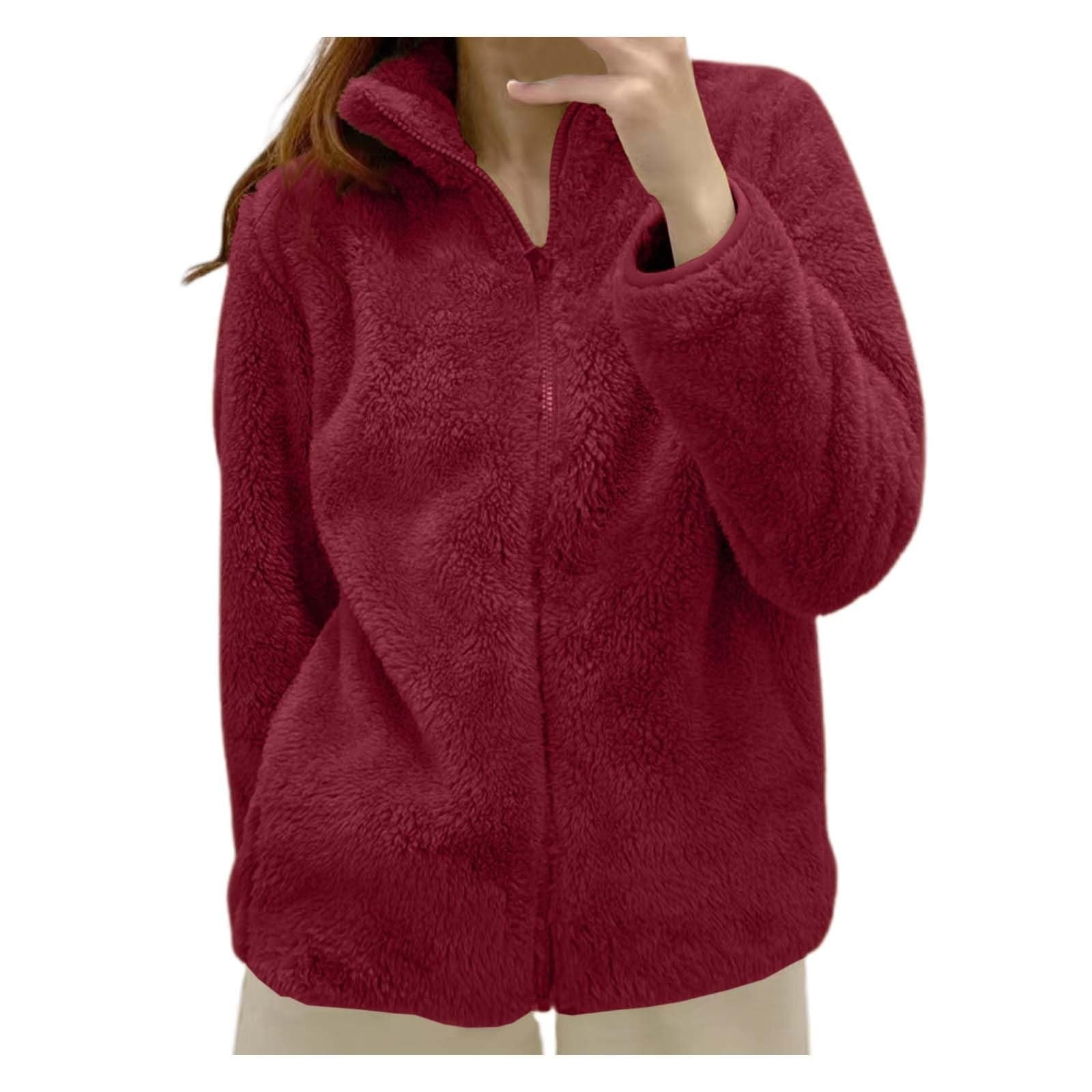 Fleece Jacket Women's Stand Up Collar Lined Teddy Jacket Warm Fleece ...