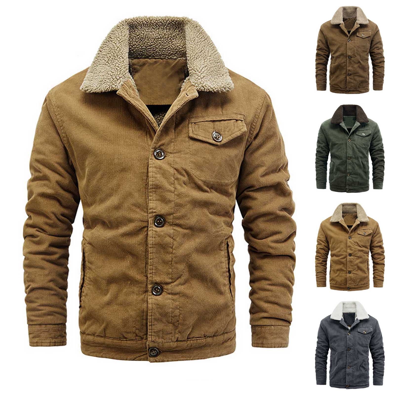 Fleece Jackets for Men Lining Warm Windproof Winter Coat Button Down ...