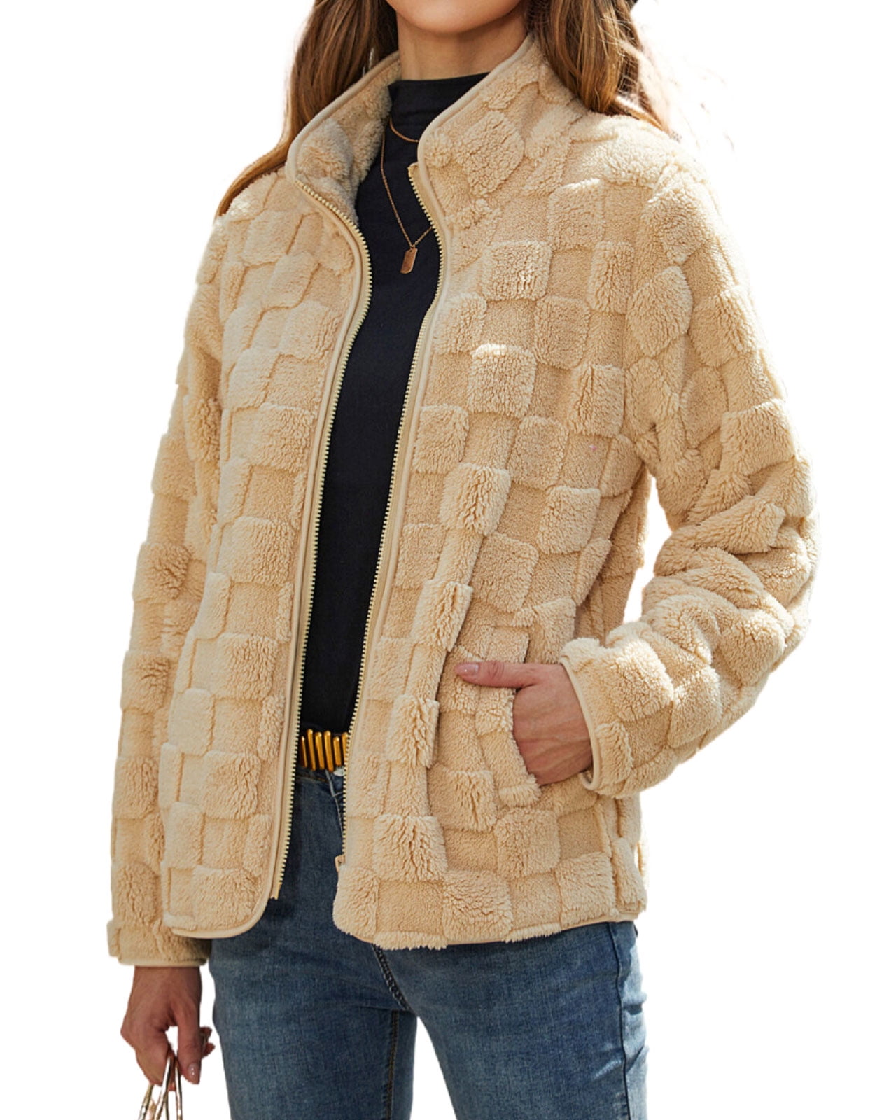 Fleece Jackets for Women Winter Coats Cable Knit Full Zippper Faux ...