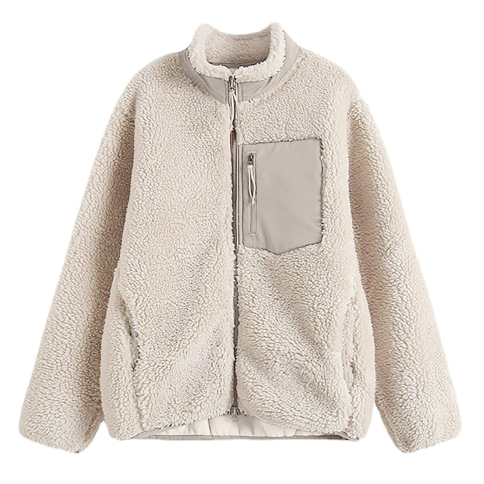 Fleece Jackets for Women Zipper Windproof Loose Fleece Outerwear ...