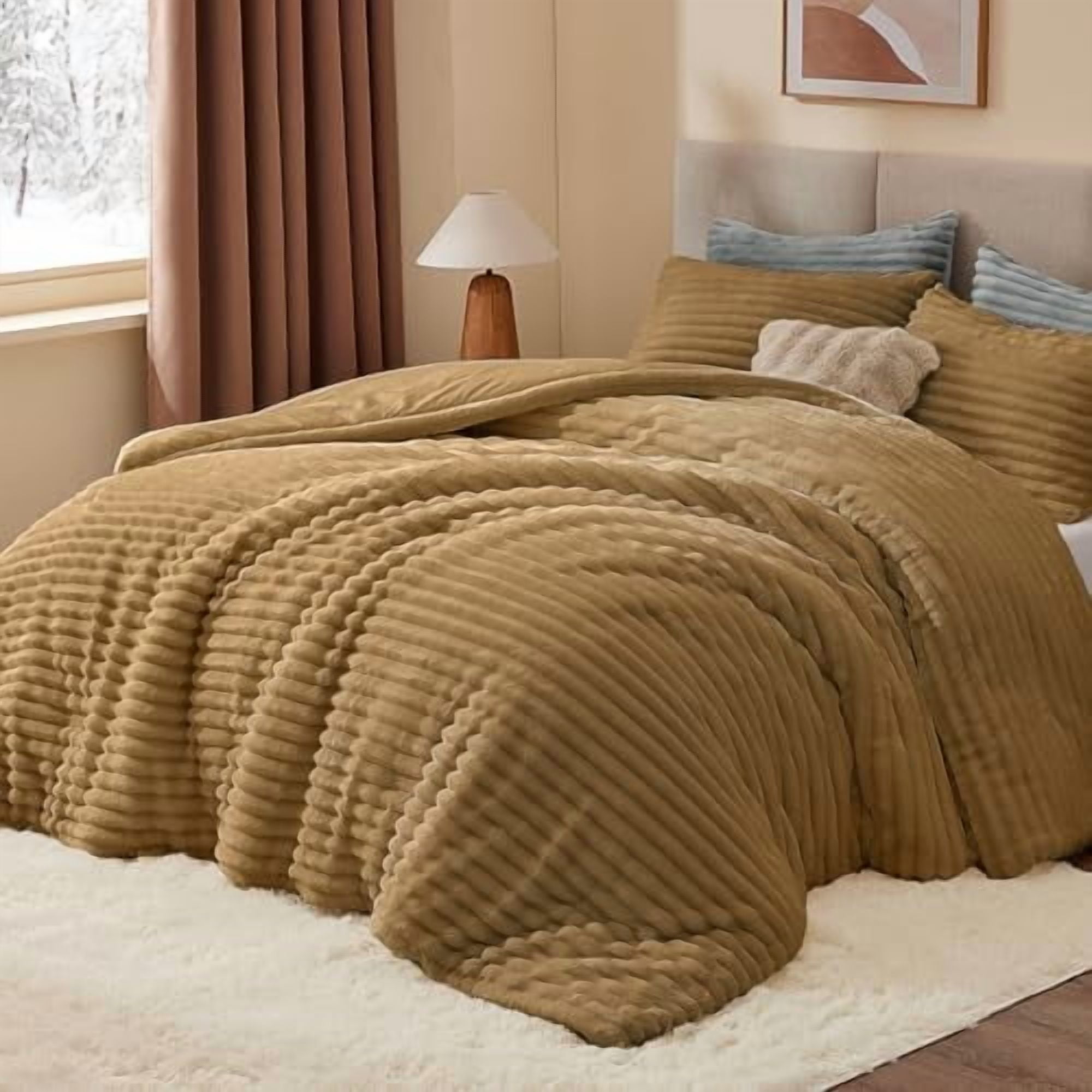 Fleece King Comforter Set -Super Soft & Warm Fluffy Rust Orange Bedding ...