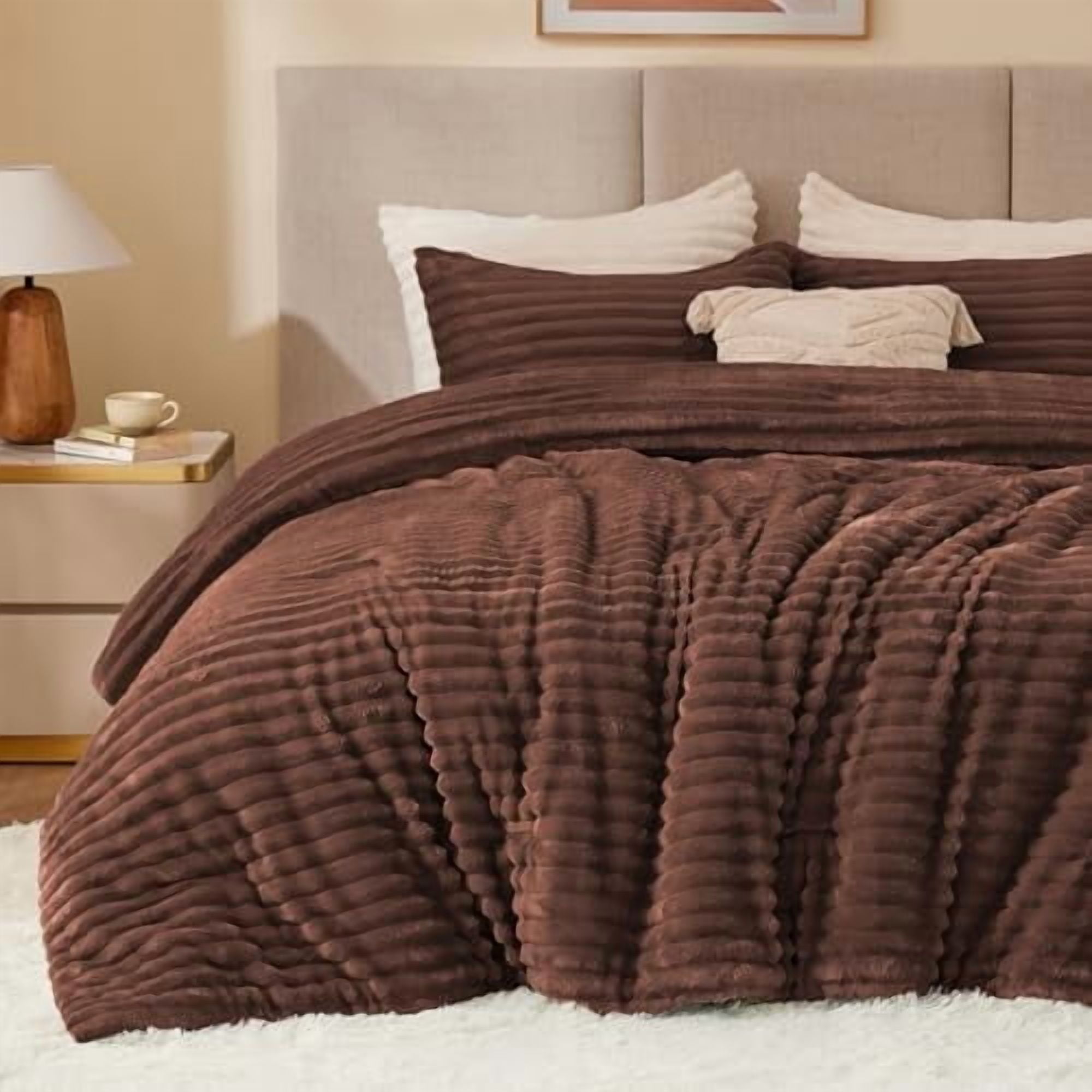Fleece King Comforter Set -Super Soft & Warm Fluffy Rust Orange Bedding ...