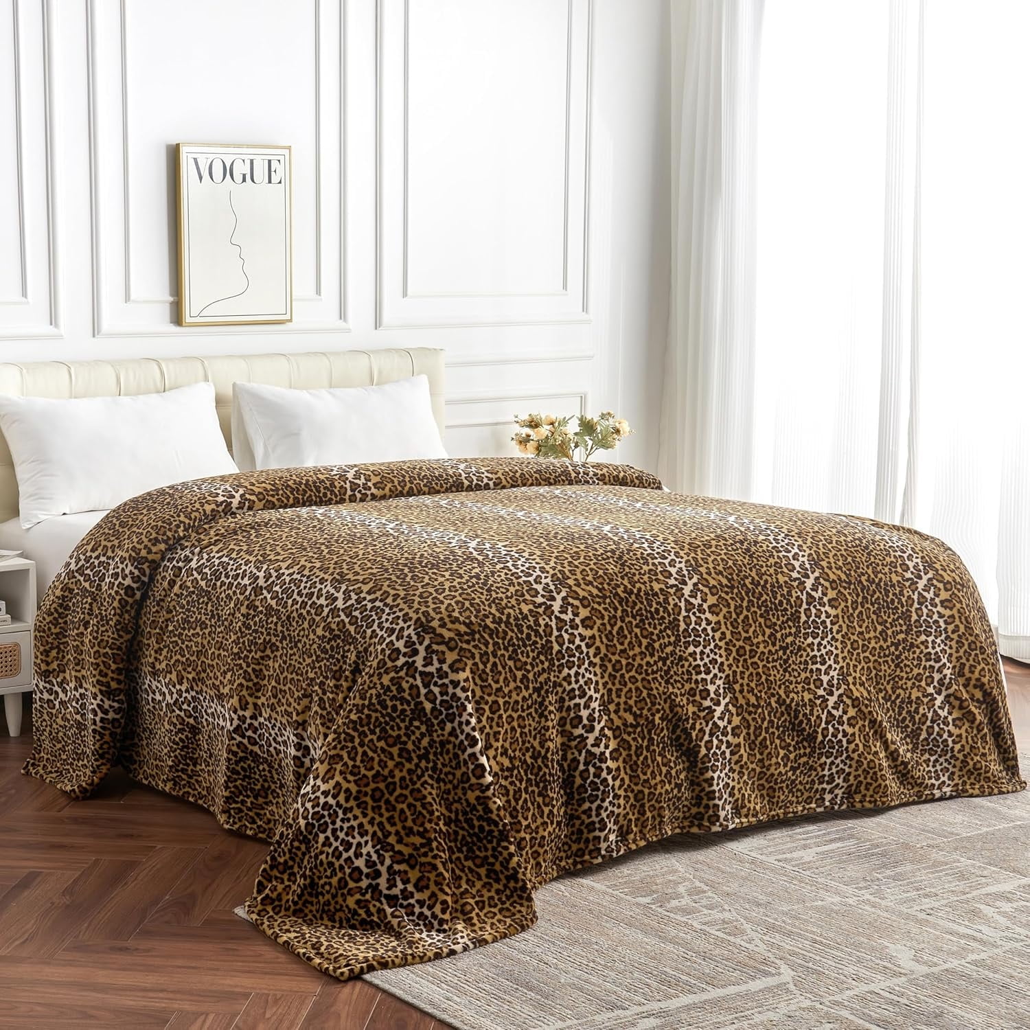 Fleece King Size Super Soft Cozy Leopard Print Blanket for Couch Bed ...