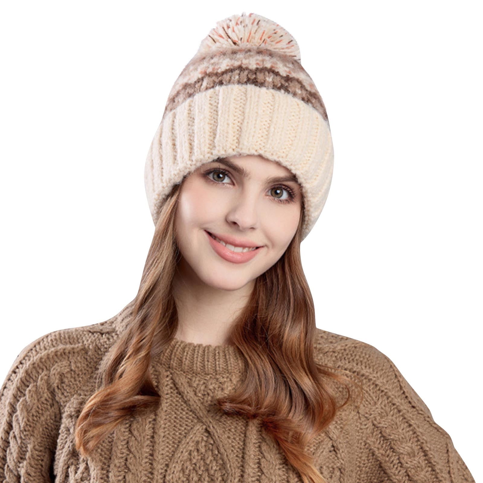 Fleece Lined Beanie for Women with Pom Pom, Vintage Fashion Winter ...