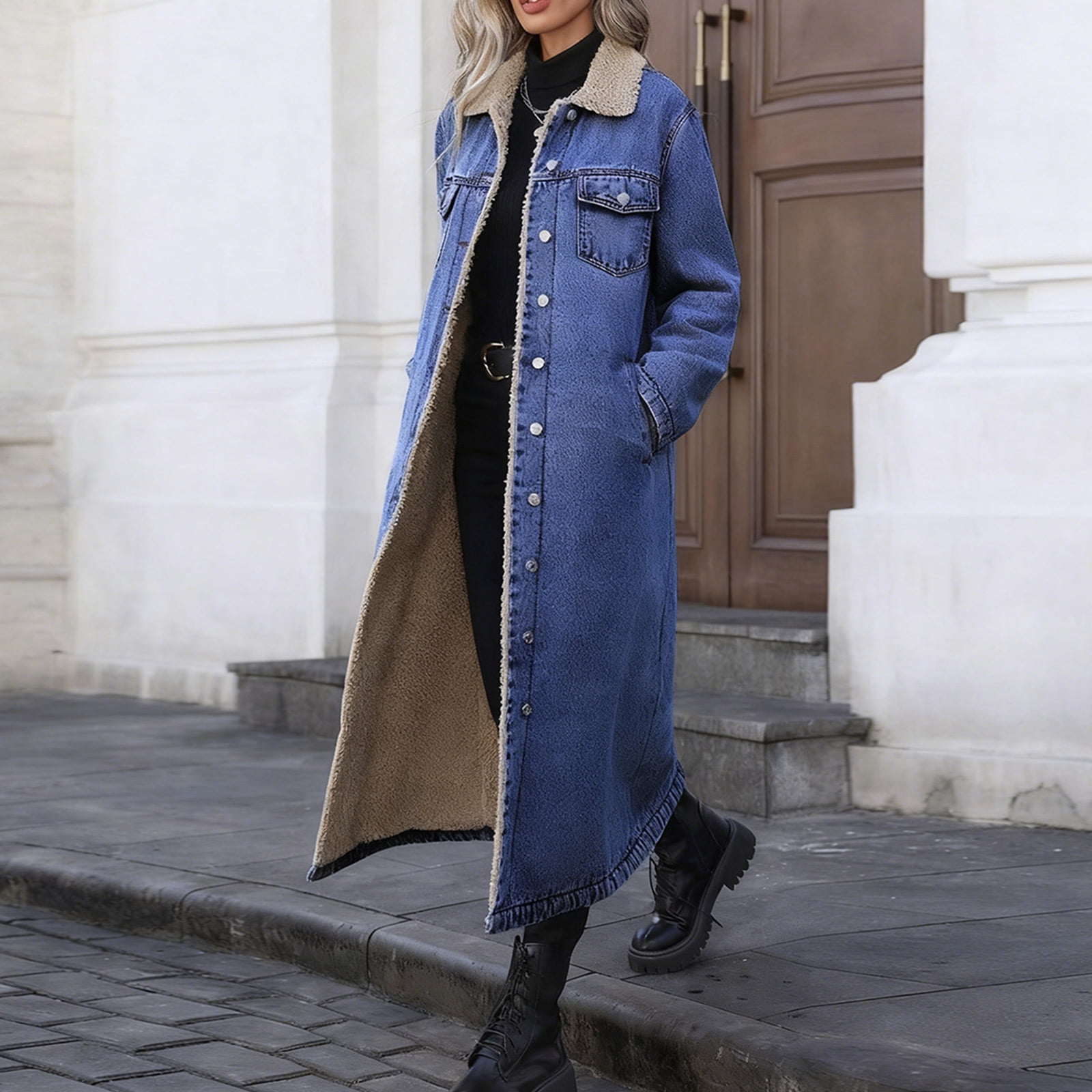 Fleece Lined Denim Jacket for Womens Long Sherpa Lined Winter Coats ...