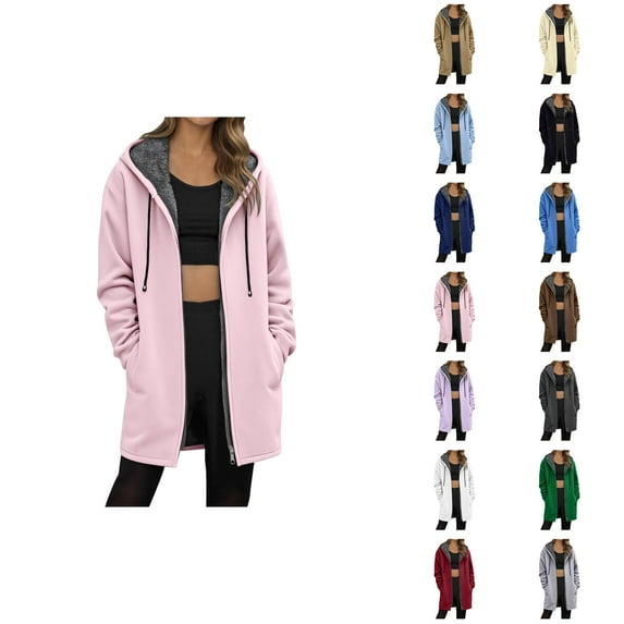 Fleece Lined Hoodie Women 2026 Winter Fashion Long Sleeve Plain Zip Up ...