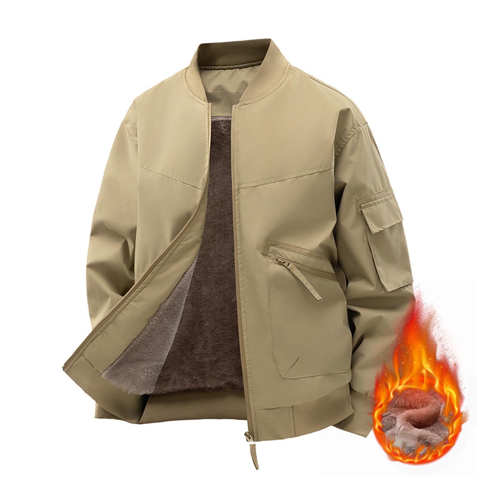 Fleece Lined Jackets for Men with Pockets Long Sleeve Zip Up Coats Mens ...