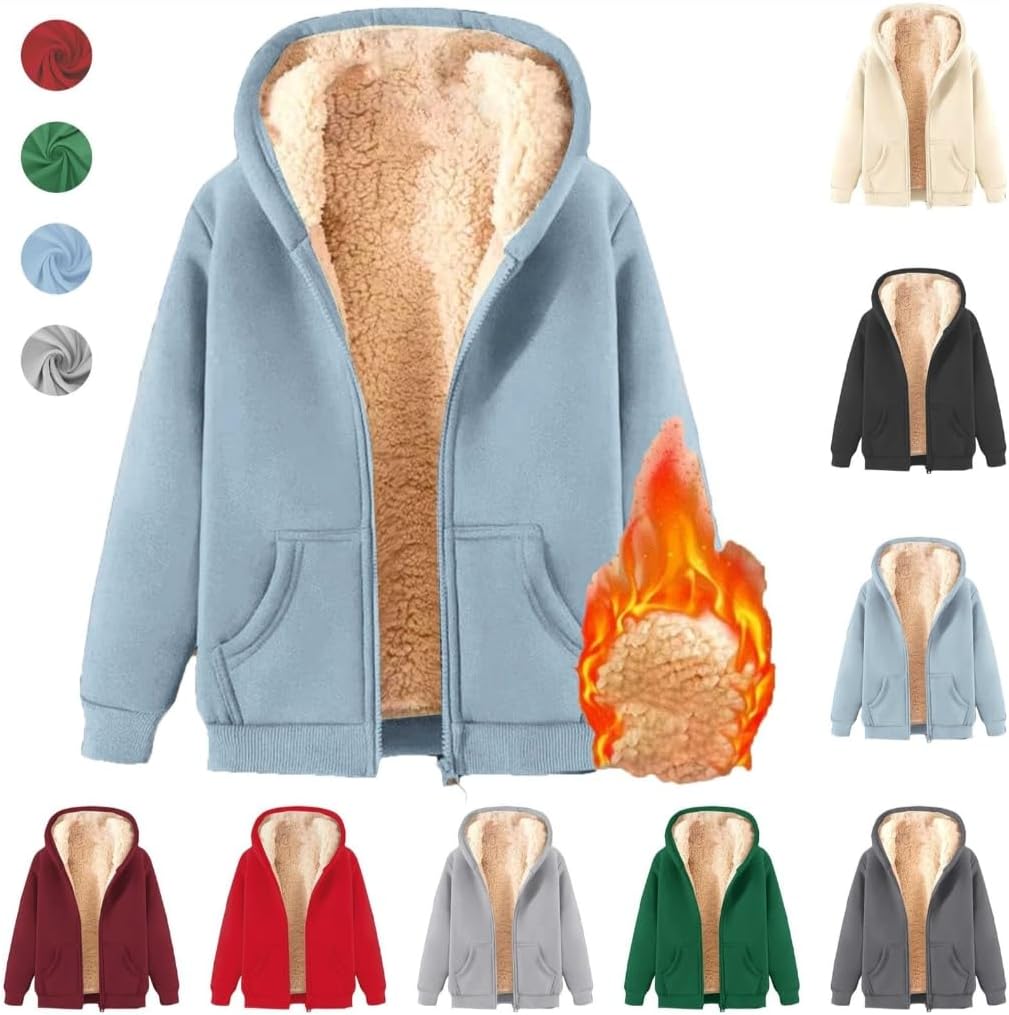 Fleece Lined Jackets for women Winter Coats Zip Up Hoodies Sweatshirts ...