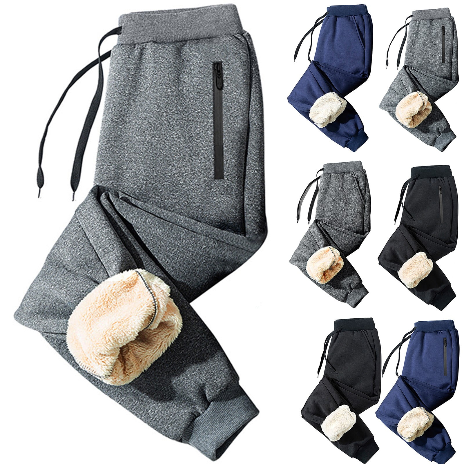 Fleece Lined Joggers for Men Winter Thermal Sweatpants with Zipper ...