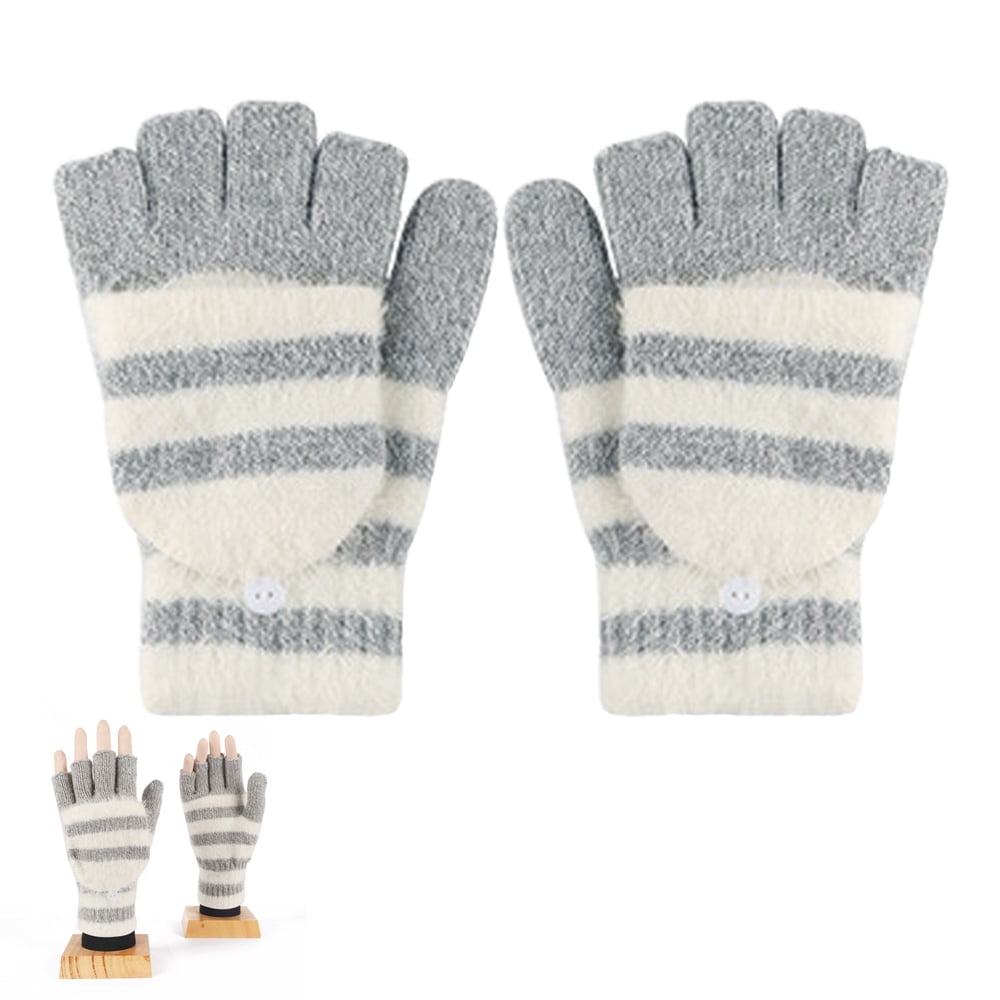 Fleece-Lined Ragg Wool Gloves with Fold-Back Finger Caps and Hand Heat ...