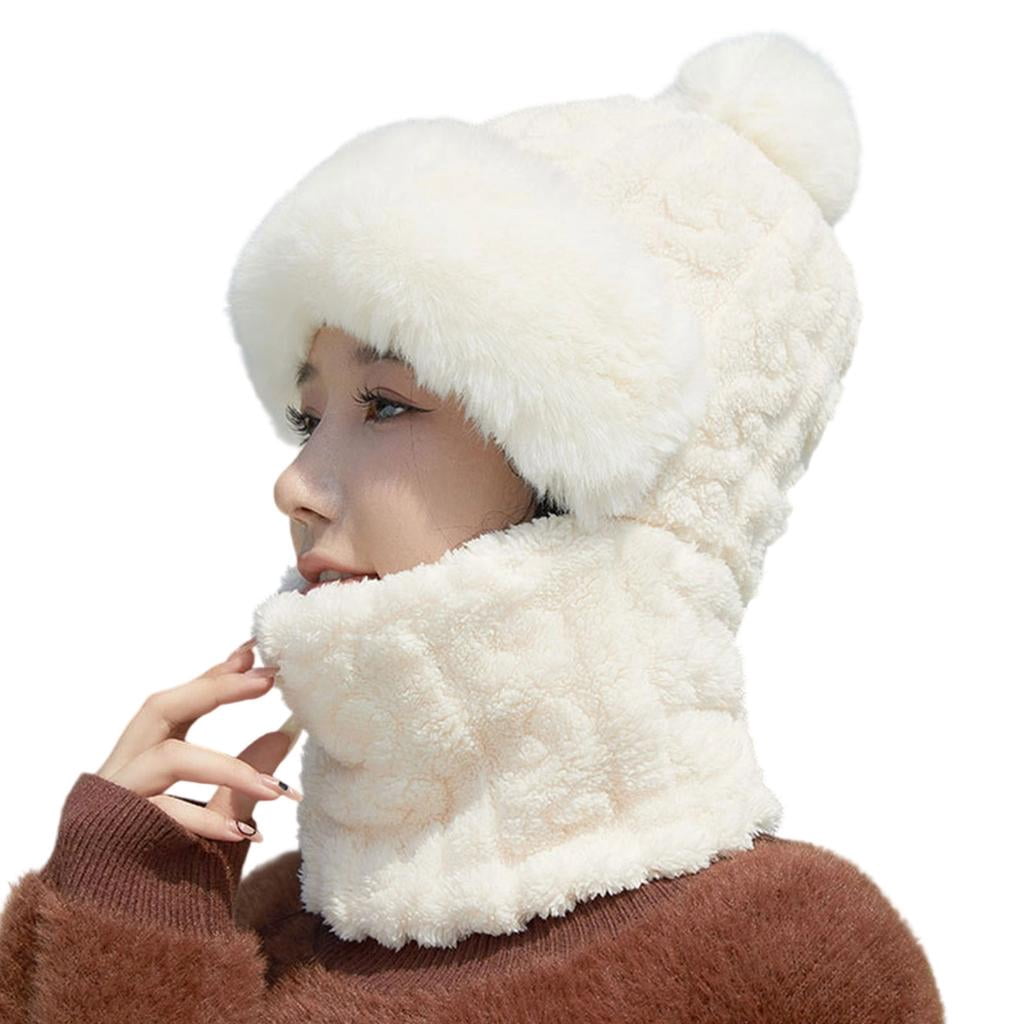 Fleece Lined Scarf Hat Knitted Brimless Hat For Women Winter Outdoor ...