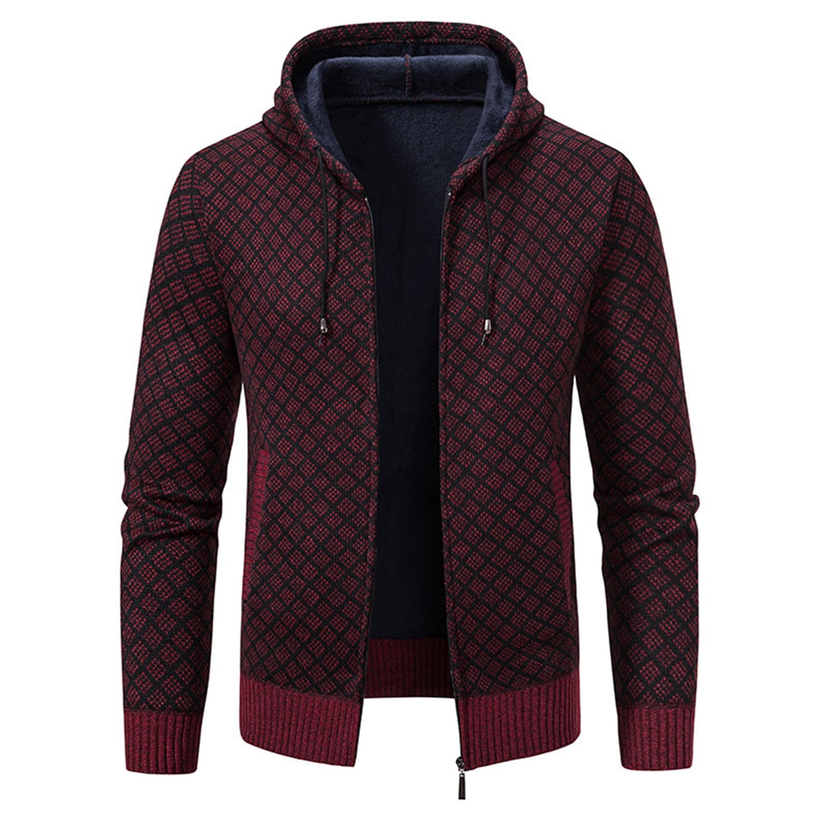 Fleece Lined Sweater Jackets Men's Zipper Cardigan Hooded Coats Fall ...