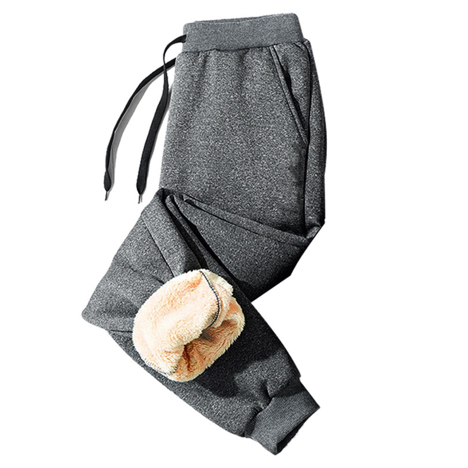 Fleece Lined Sweatpants for Men Winter Warm Joggers with Zipper Pockets ...