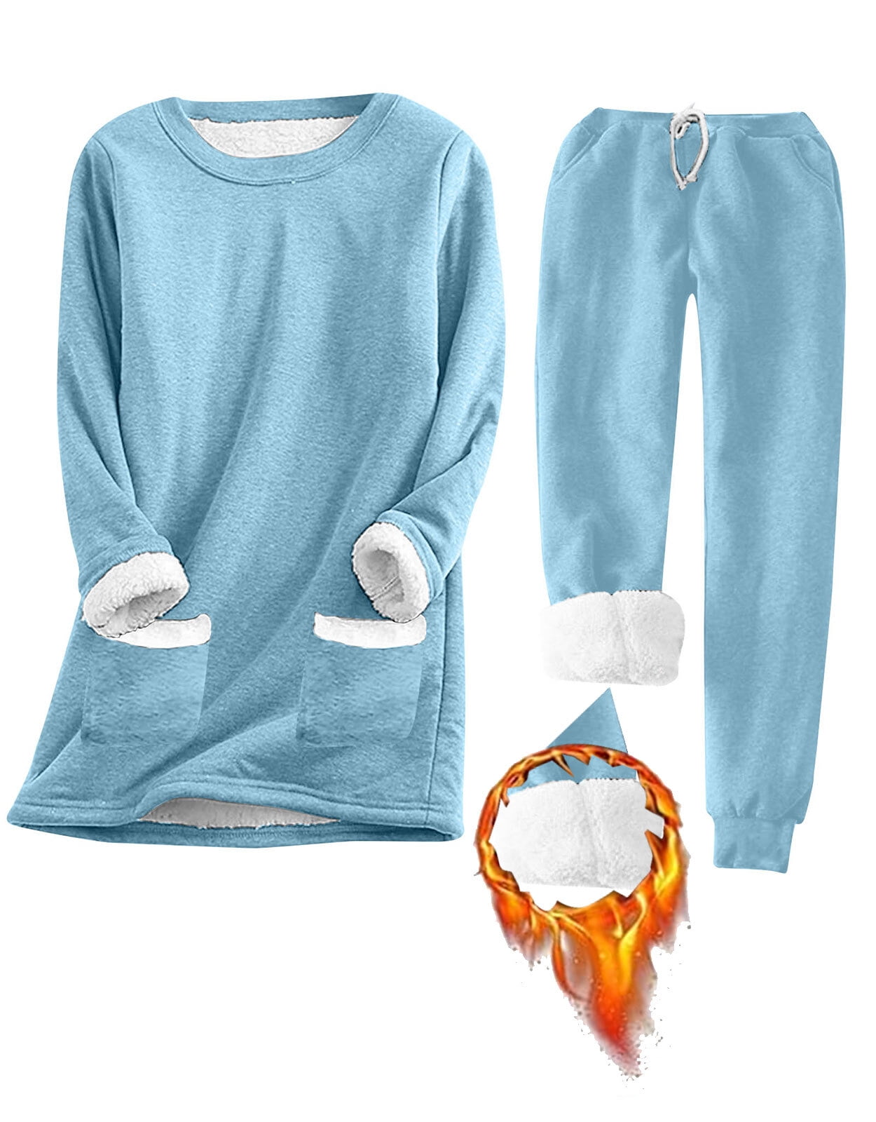 Fleece Lined Thermal Underwear for Women 2 Piece Set Lounge Sets Winter ...