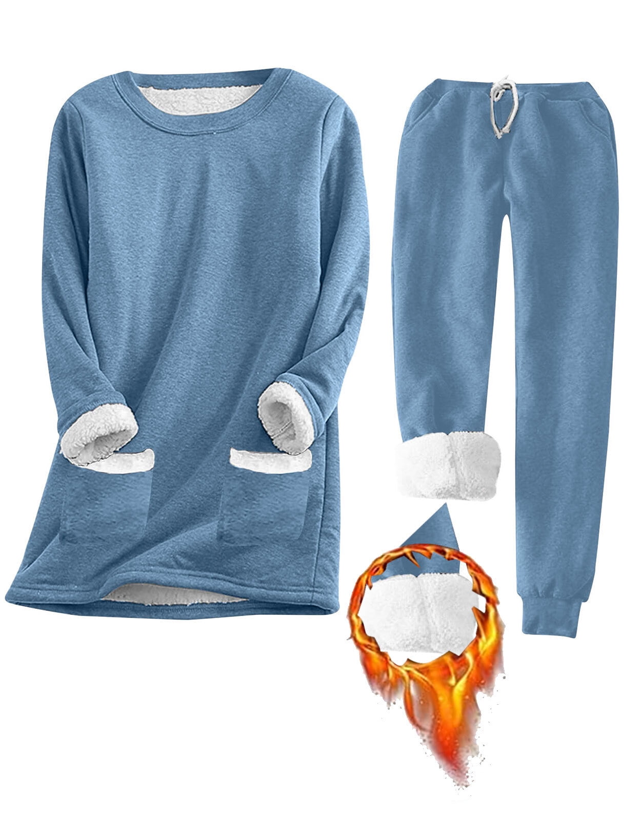 Fleece Lined Thermal Underwear for Women 2 Piece Set Lounge Sets Winter ...