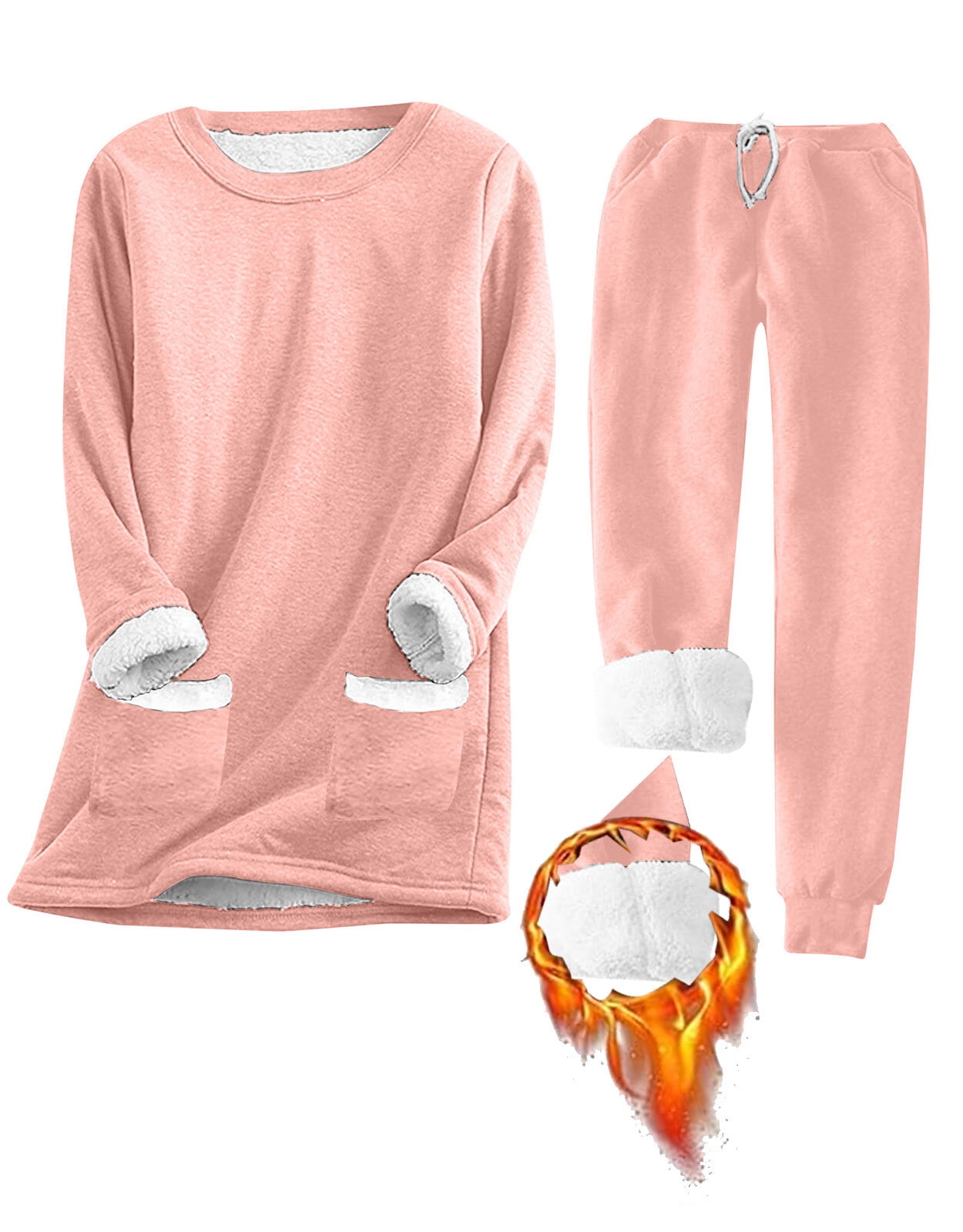 Fleece Lined Thermal Underwear for Women 2 Piece Set Lounge Sets Winter ...