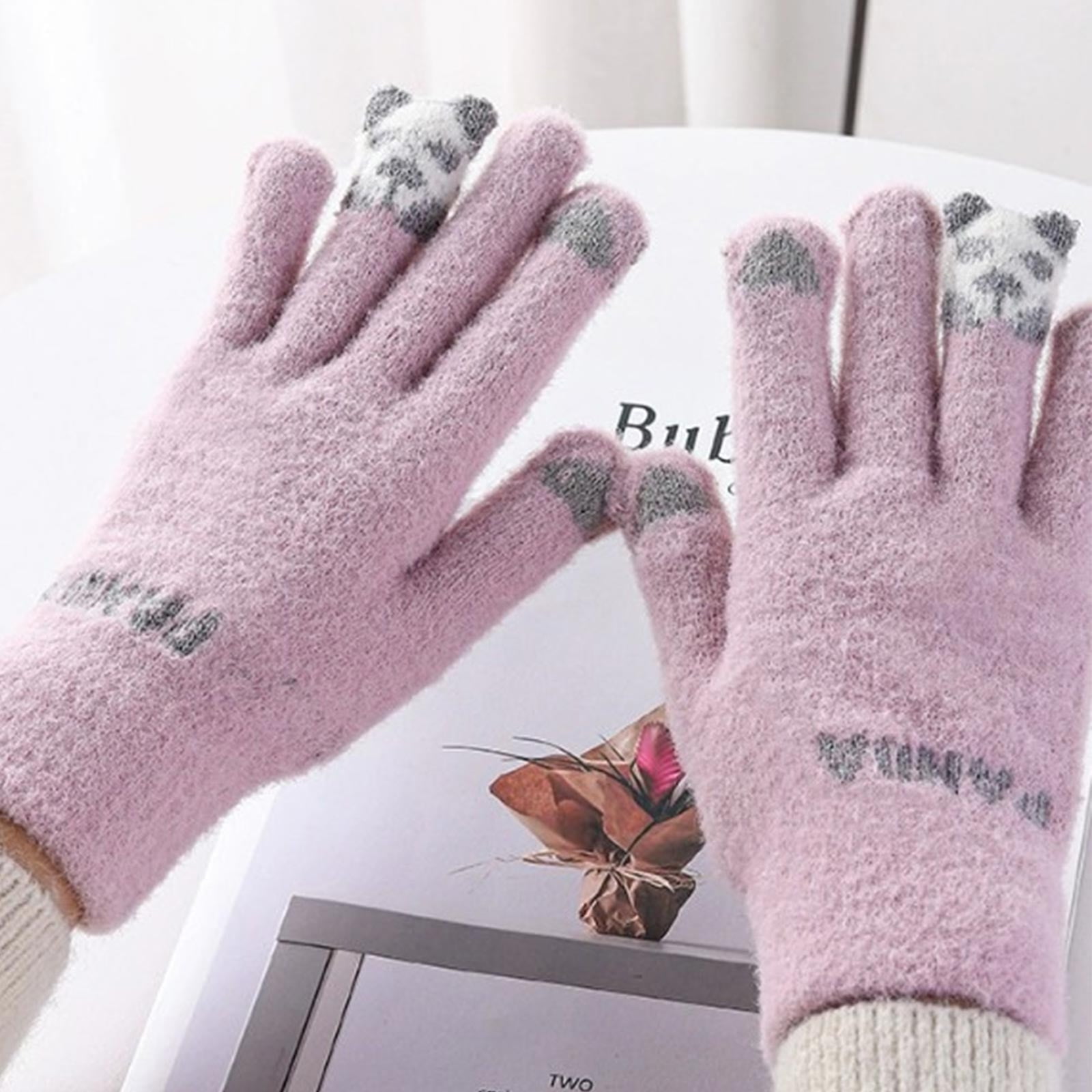 Fleece-Lined Winter Gloves,Cute Panda Pattern Thick Warm Gloves with ...