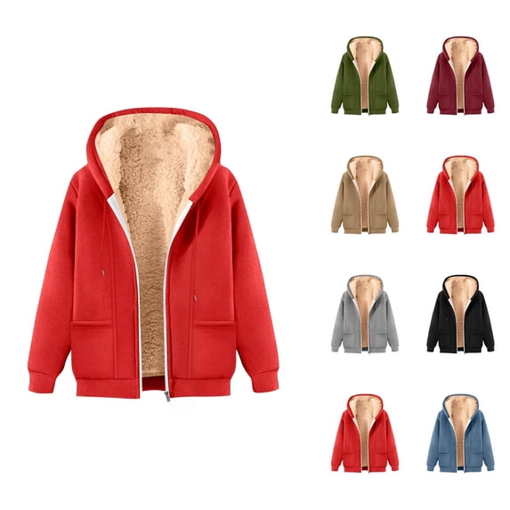 Fleece Lined Zip Up Hoodie for Women 2025 Casual Winter Long Sleeve ...