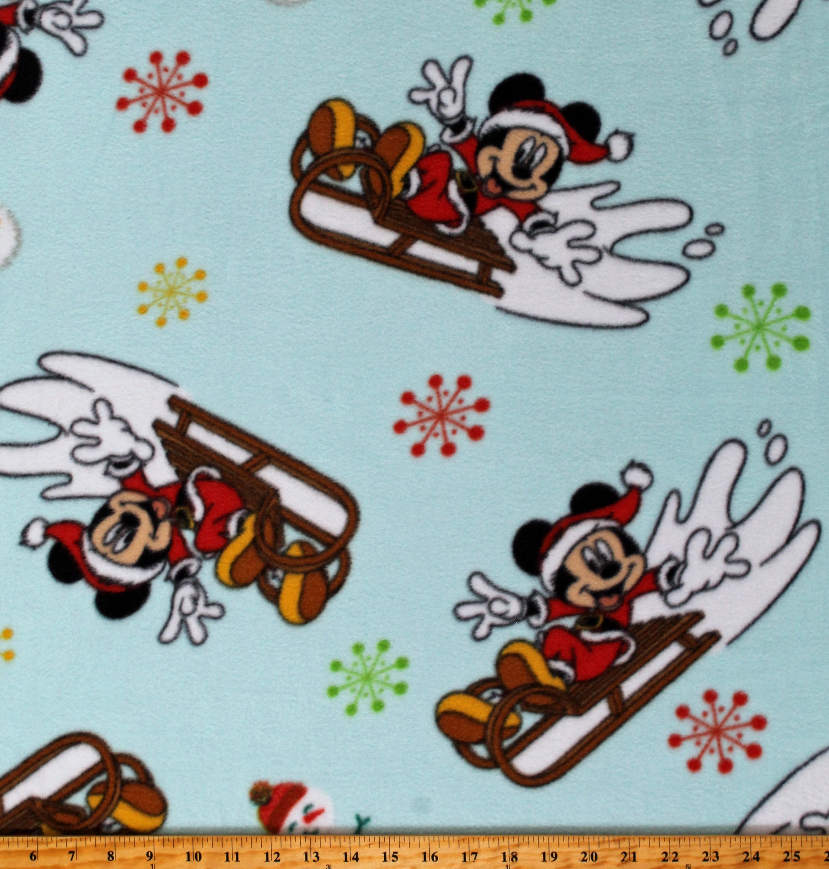 Fleece Mickey Mouse Sled Toss Sledding Snowflakes Snowman Snowmen ...