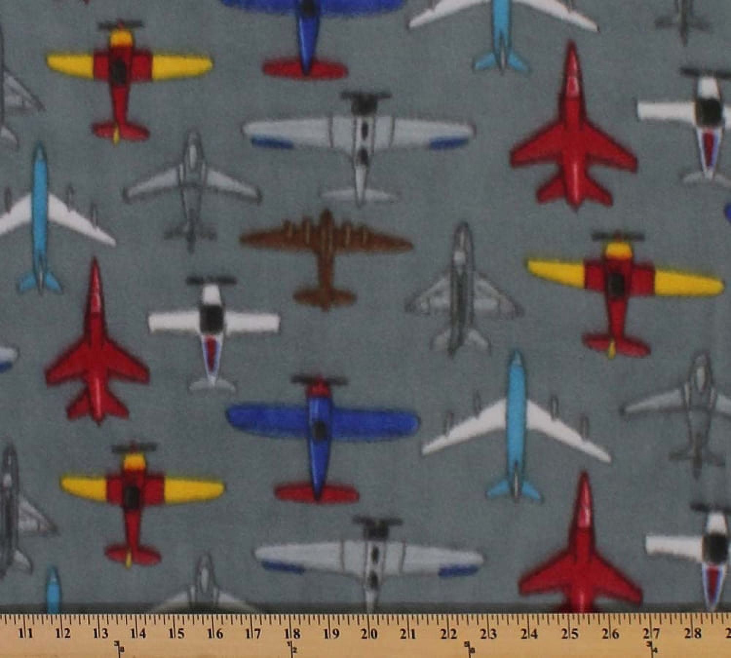 Fleece Multicolored Airplanes Flying Gray Grey Fleece Fabric Print by ...