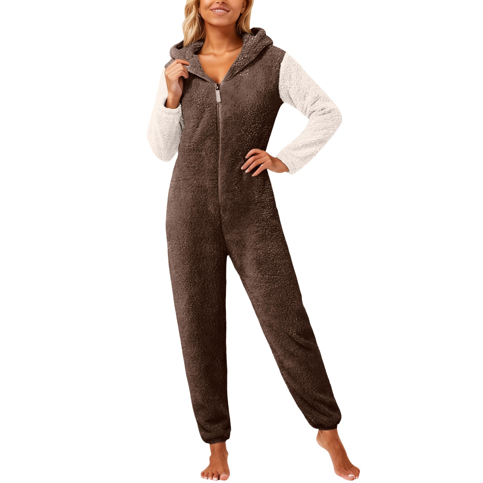 Onesie Pajamas for Women Sherpa Fuzzy Women's Long Sleeve Pajamas ...