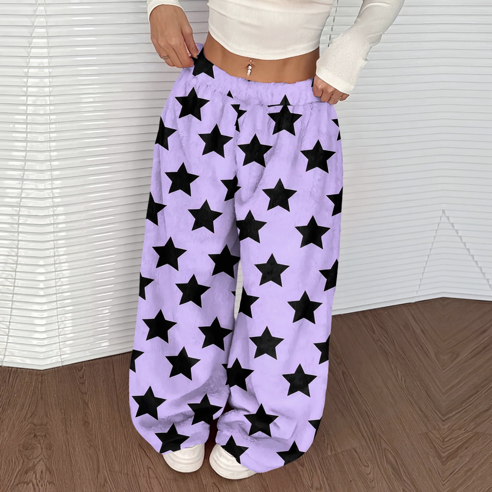 Fleece Pajama Pants Women Fuzzy Wide Leg Fleece Pj Bottoms Soft Fluffy ...