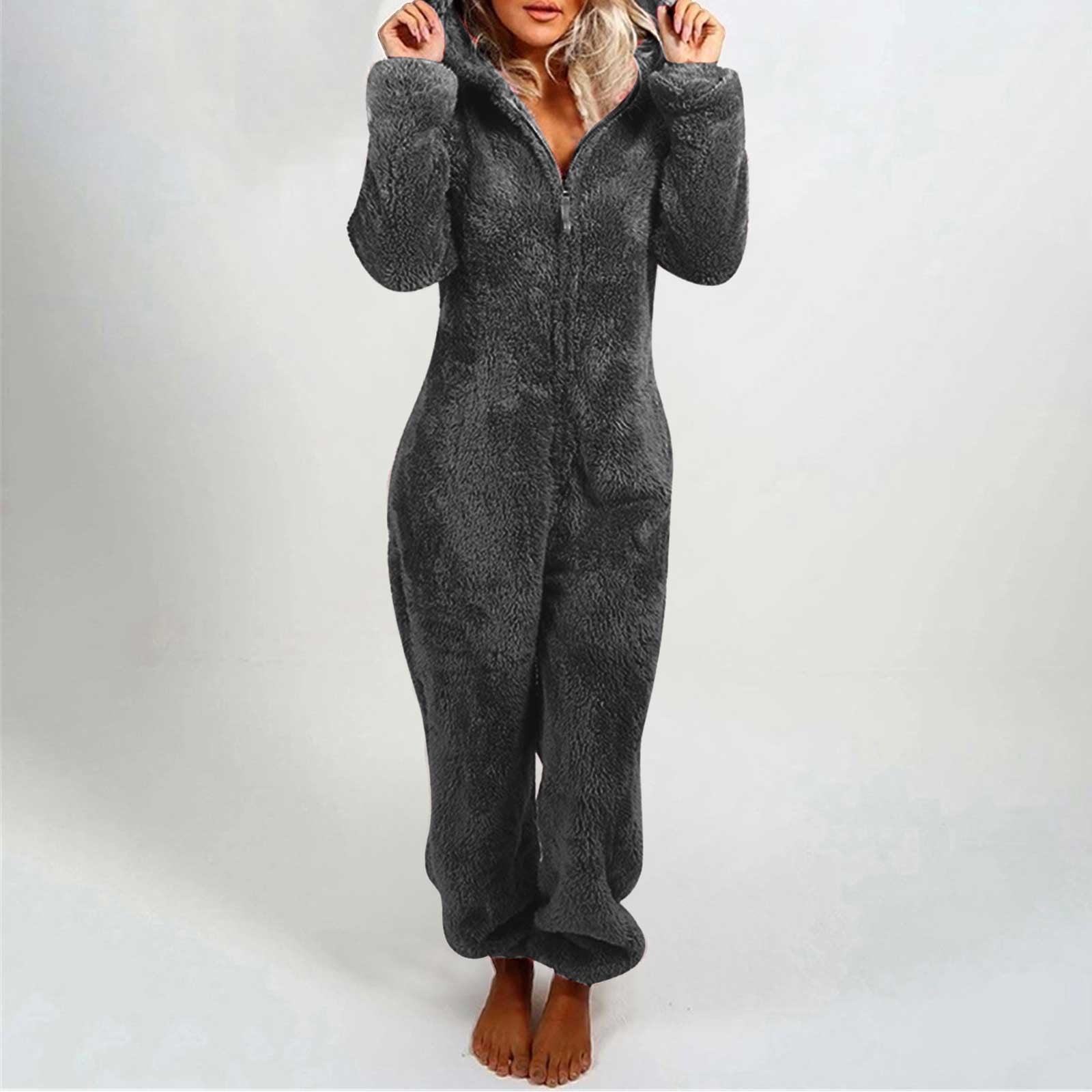 Fleece Pajamas Women One Piece Jumpsuits Soft Winter Clothes Warm ...