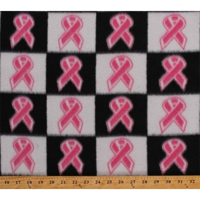 Fleece Pink Ribbons Breast Cancer Awareness Ribbons on Black and White ...