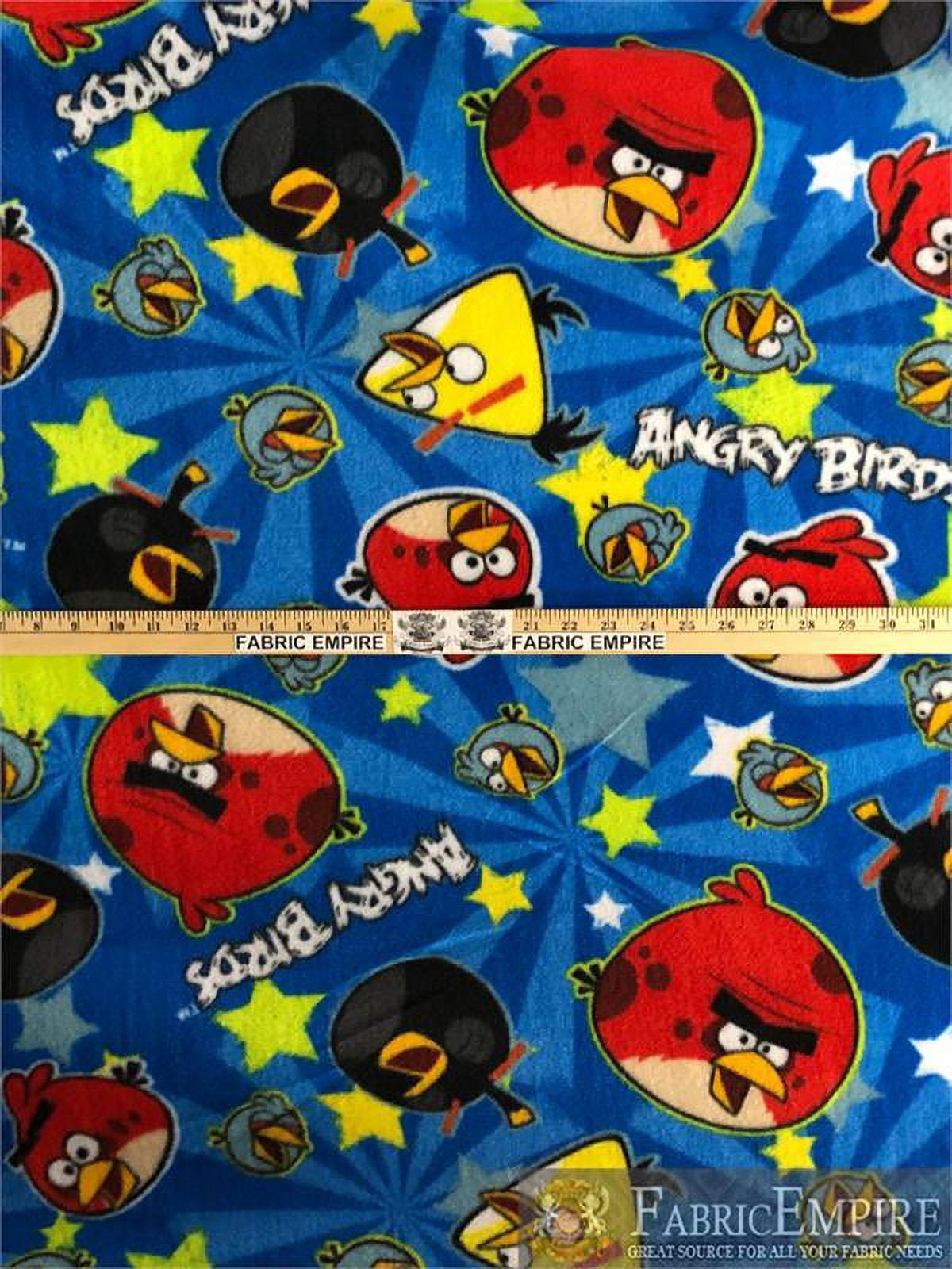 Fleece Printed Antipill Winter Fabric ANGRY BIRDS WITH STARS BLUE ...