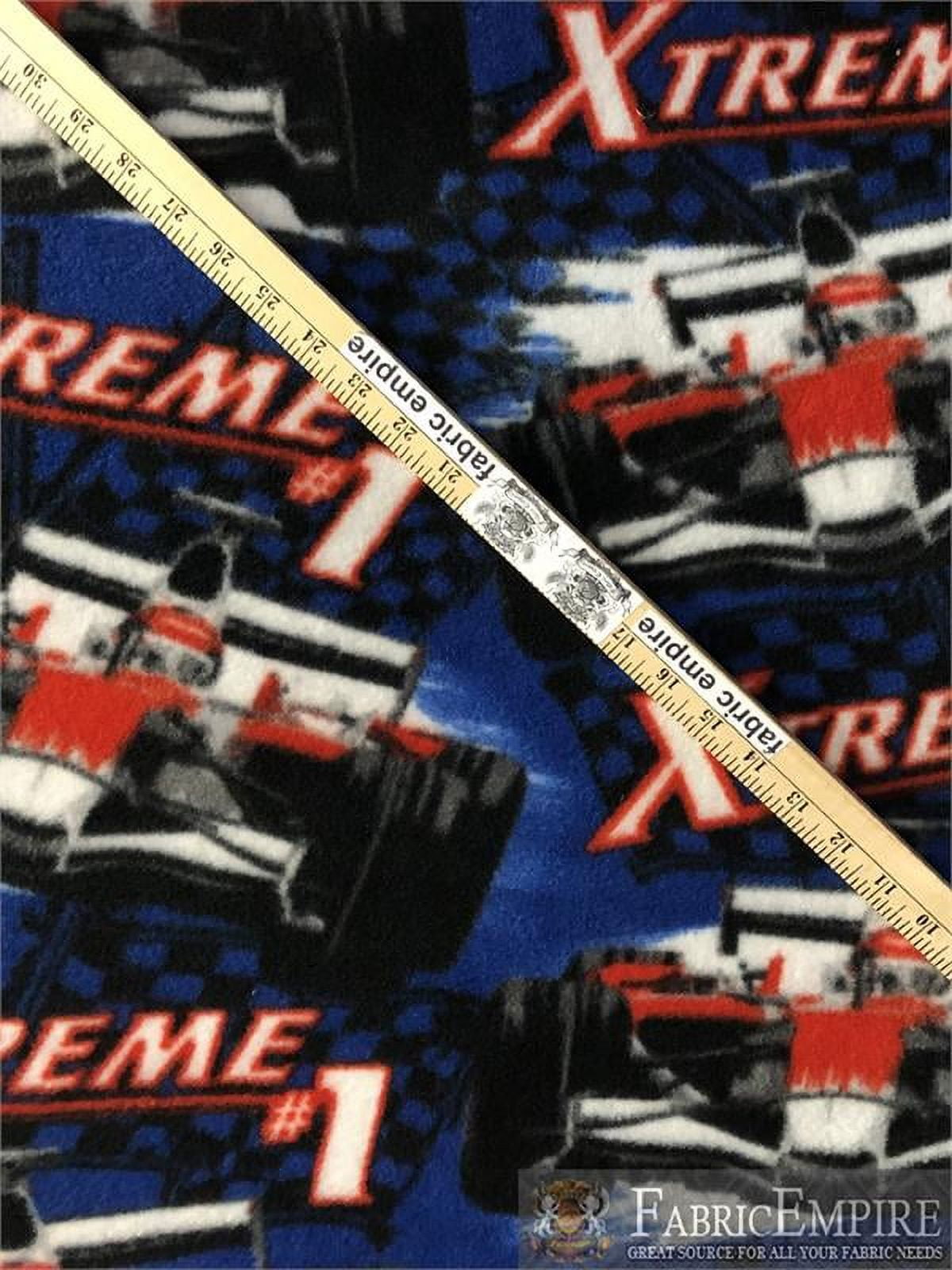 Fleece Printed Fabric RACE CAR XTREME #1 RED WHITE BLUE / 58" Wide ...