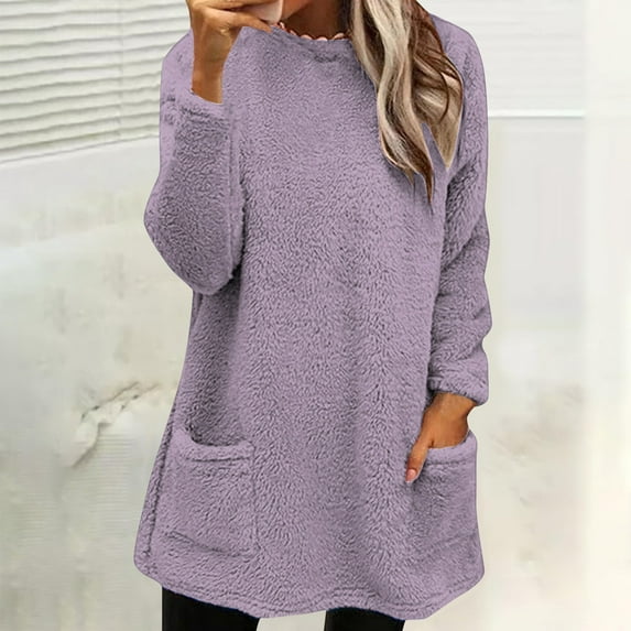 Fleece Pullover Women Fuzzy Cozy Sweaters For Women Crew Neck Sweatshirts Thermal Warm Oversized ...