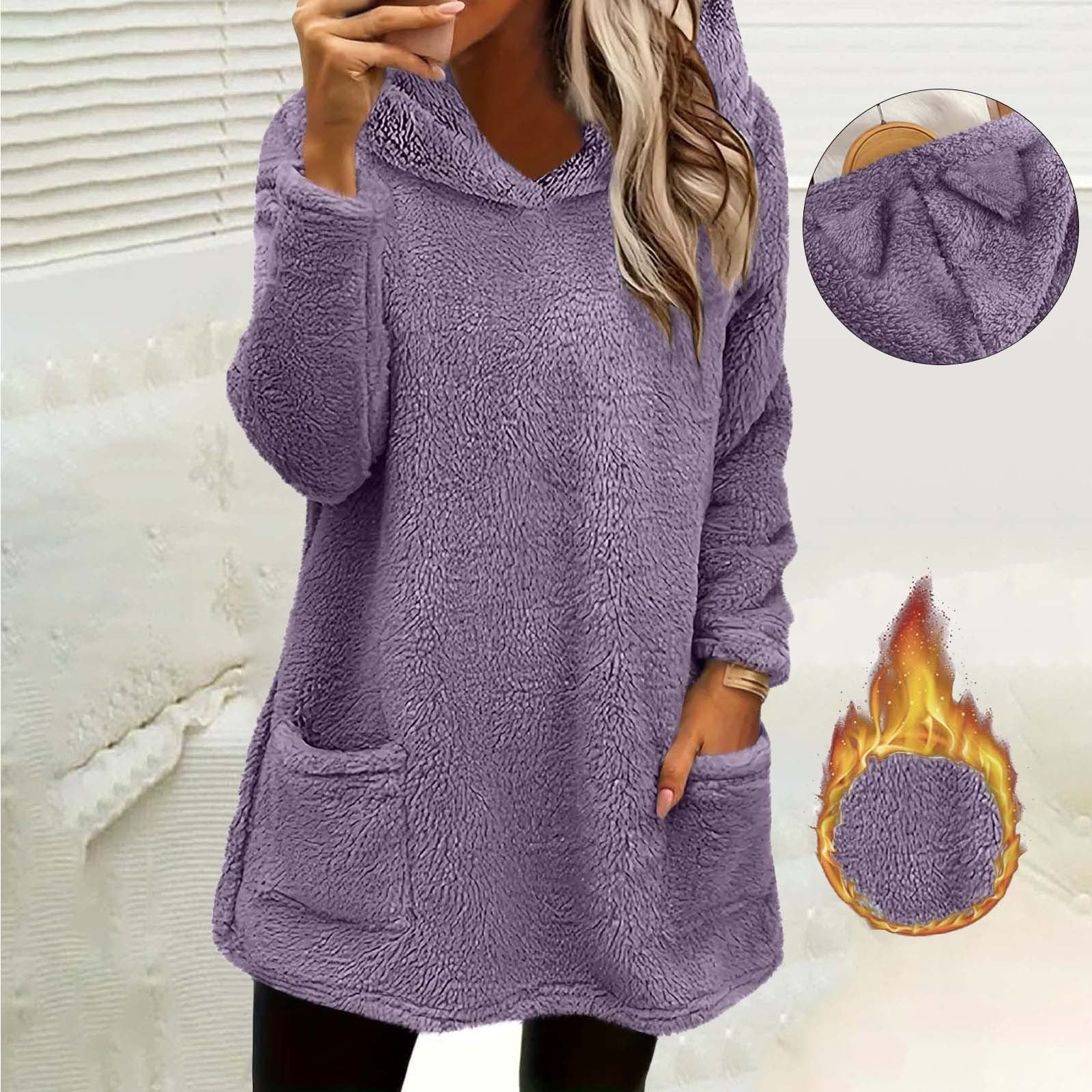 Fleece Pullover Women Sherpa Hoodies Fuzzy Soft Comfy Sweatshirts Cute ...