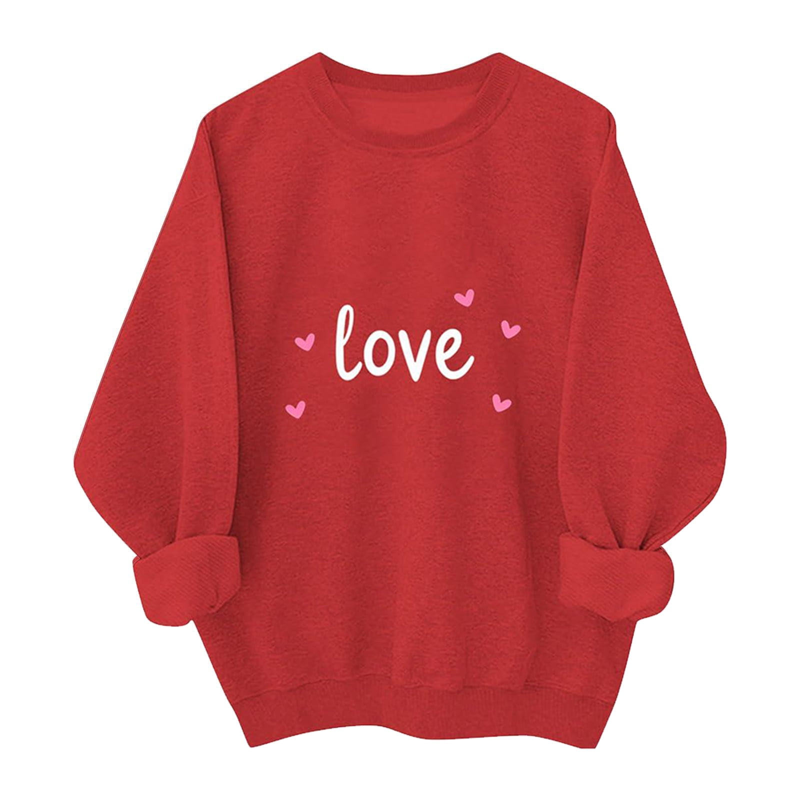 Valentines Sweatshirts for Women Love Heart Crewneck Warm Pullover Long ...