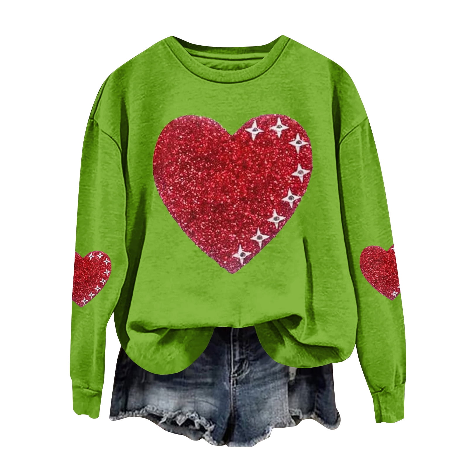 Women's Valentine Pullover Love Heart Crewneck Valentine's Day ...