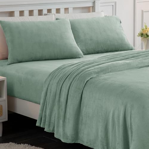 Fleece Sheets Full Size, Flannel Like Soft, Fuzzy Warm Plush Sheets ...