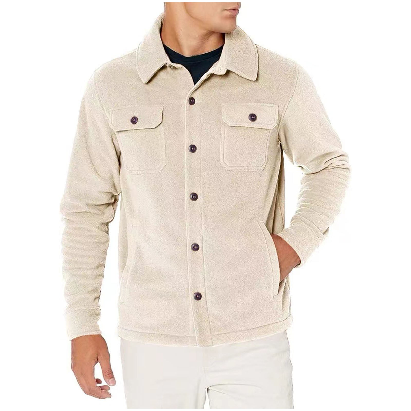 Fleece Shirts for Men Button-Down Sherpa Shackets Jackets with Pockets ...