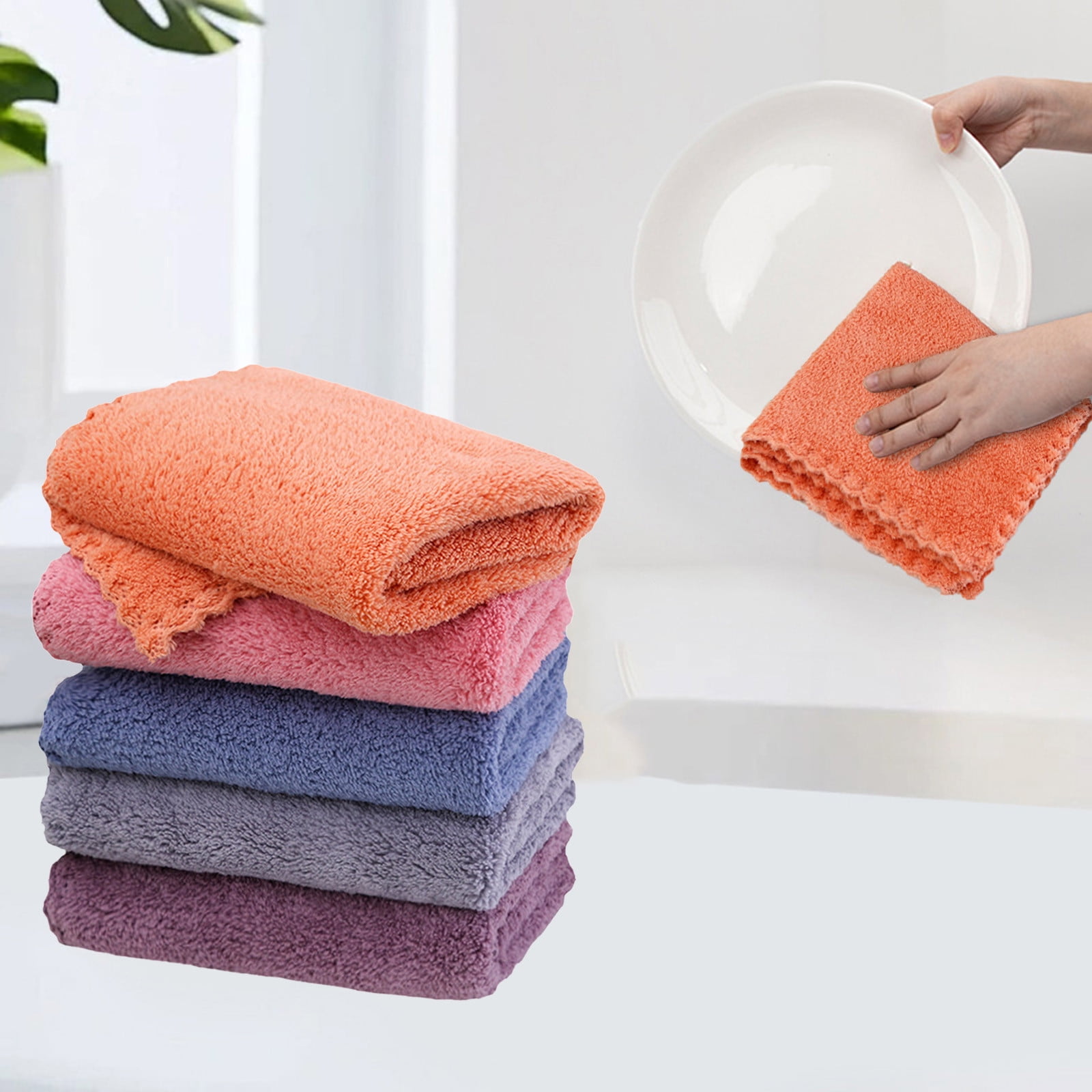 Fleece Squares Towel Set, Five Pack, Household Towel, Lace Hand Towel, Scouring Pad, Soft ...