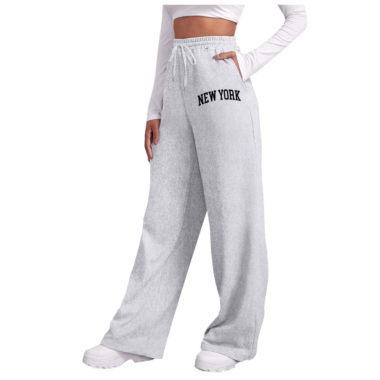 Fleece Sweat Pants for Womens Straight Legs "NEW YORK" Print Winter ...