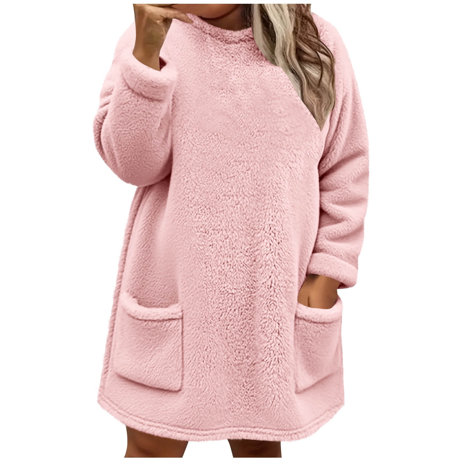 Fleece Sweatshirts for Women Crew Neck Long Sleeve Solid Color Plus ...
