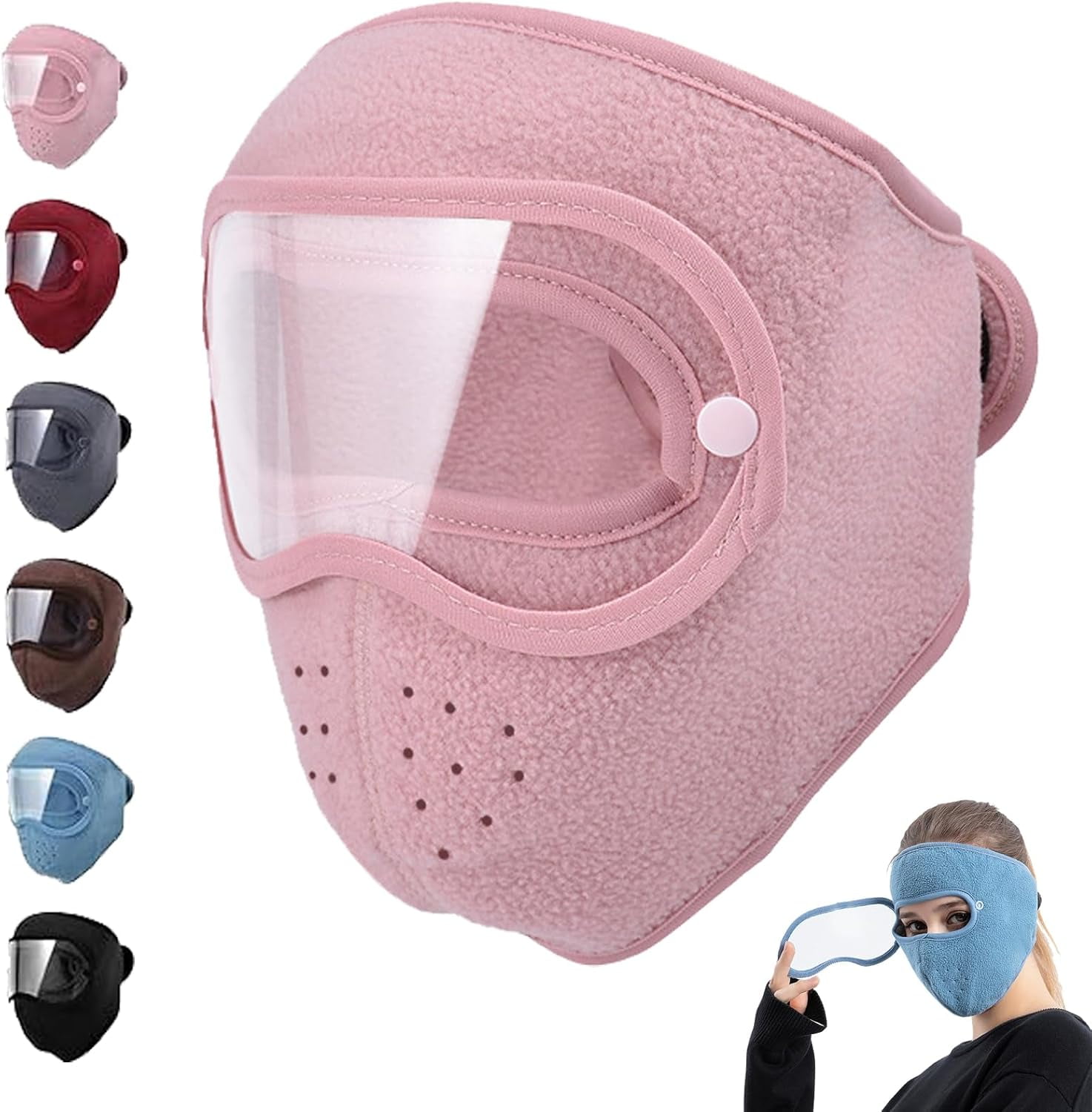 Fleece Thermal Mask with Removable Goggles, Winter Running Warm Mask ...