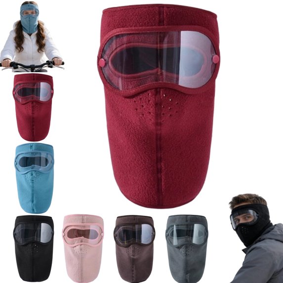 Fleece Thermal Mask with Removable Goggles, Unisex Winter Warm Face ...