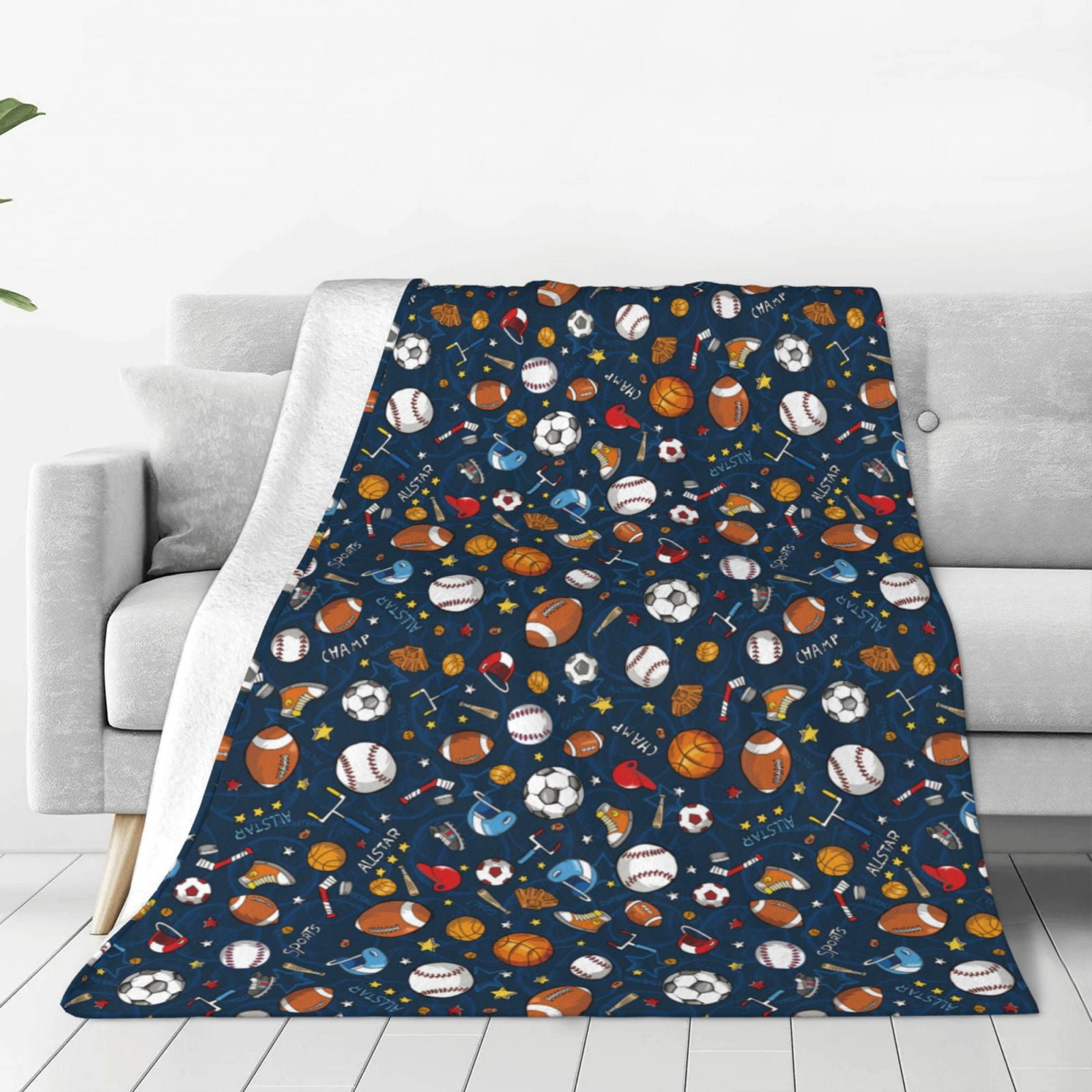 Fleece Throw Blanket Ball Sports Print Reversible Plush Fluffy Large ...