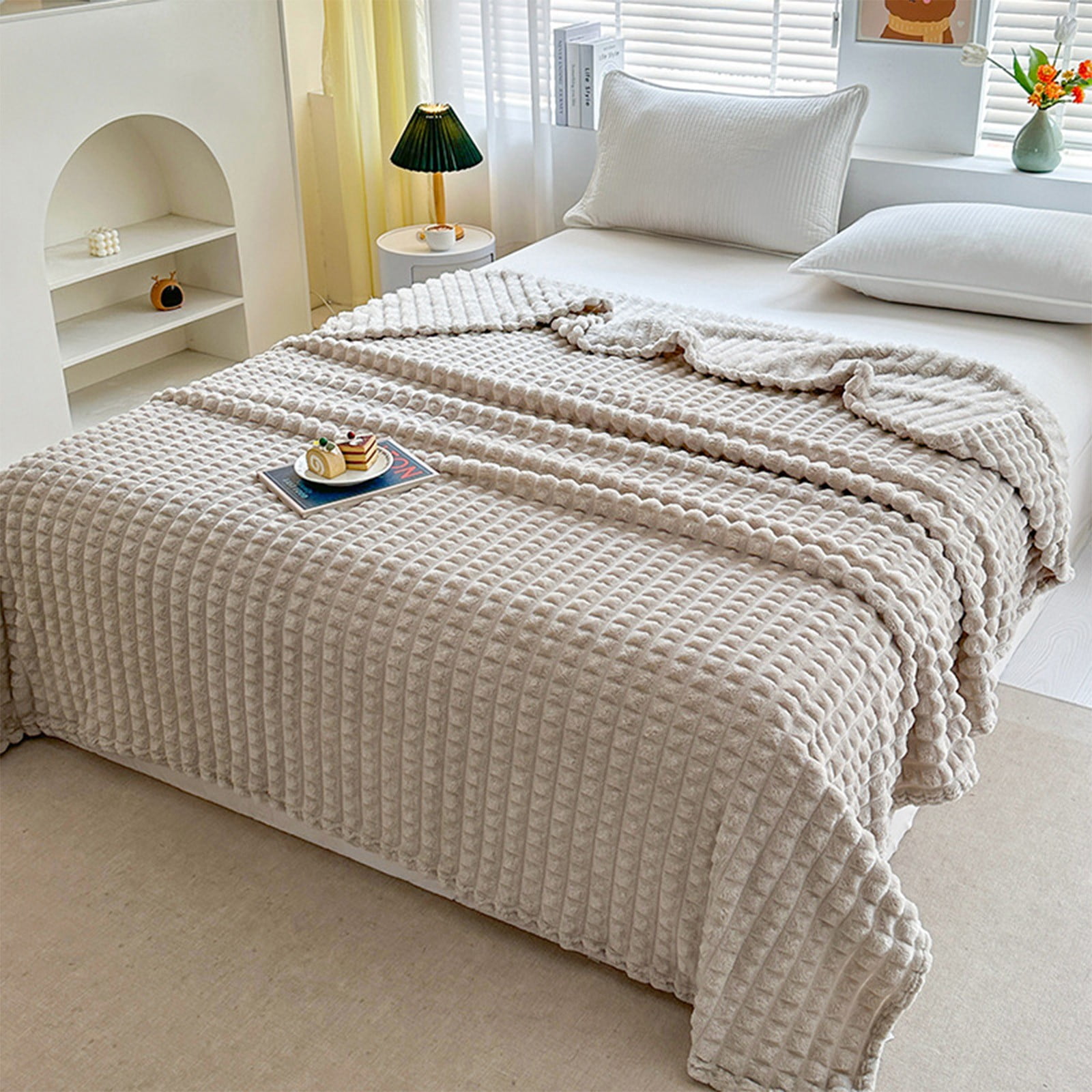 Fleece Throw Blanket, Cozy Striped Decorative Throw, Upgraded ...