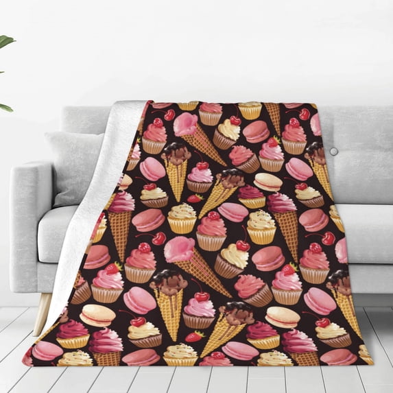 Fleece Throw Blanket Ice Cream Cake Print Reversible Plush Fluffy Large ...